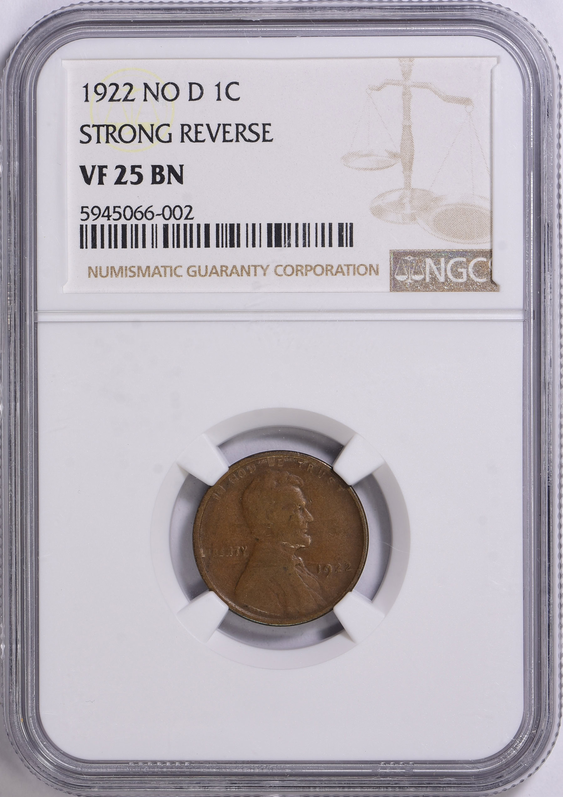 1922-No D Lincoln Cent Strong Reverse NGC VF-25 BN (Item 1655126) | GreatCollections Coin Auctions