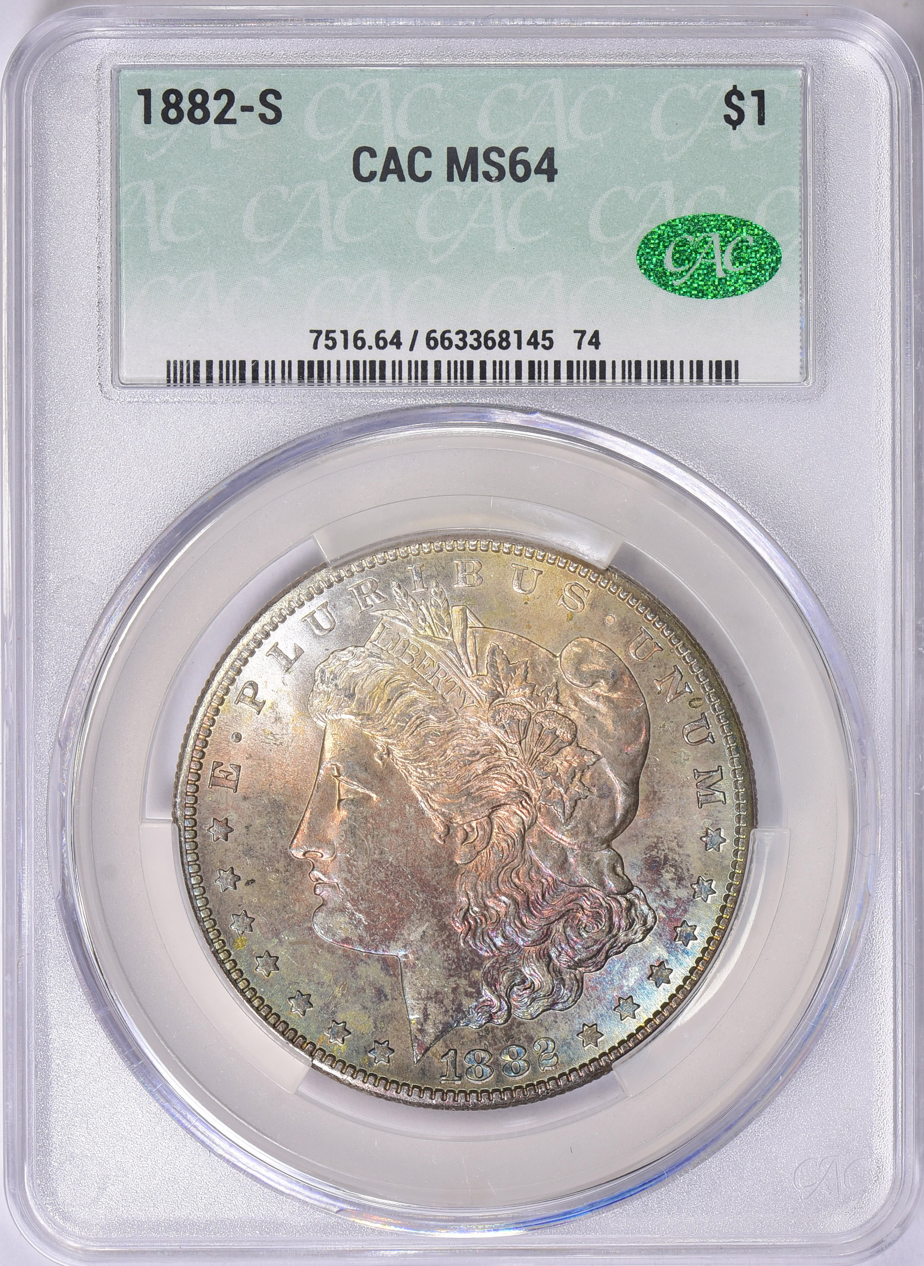 1882-S Morgan Silver Dollar CACG MS-64 (Toned) (Item 1655145) | GreatCollections Coin Auctions