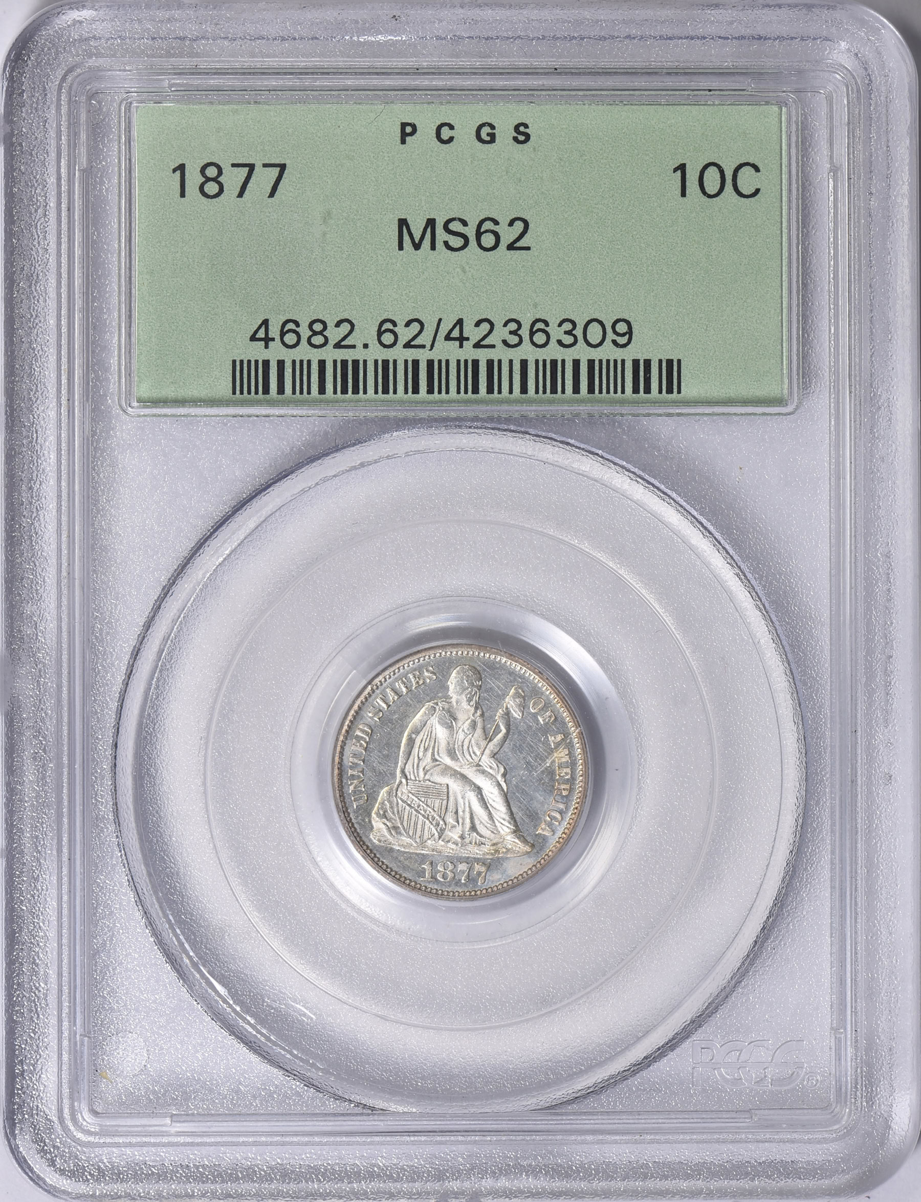 1877 Seated Liberty Dime PCGS MS-62 OGH (Item 1655152) | GreatCollections Coin Auctions