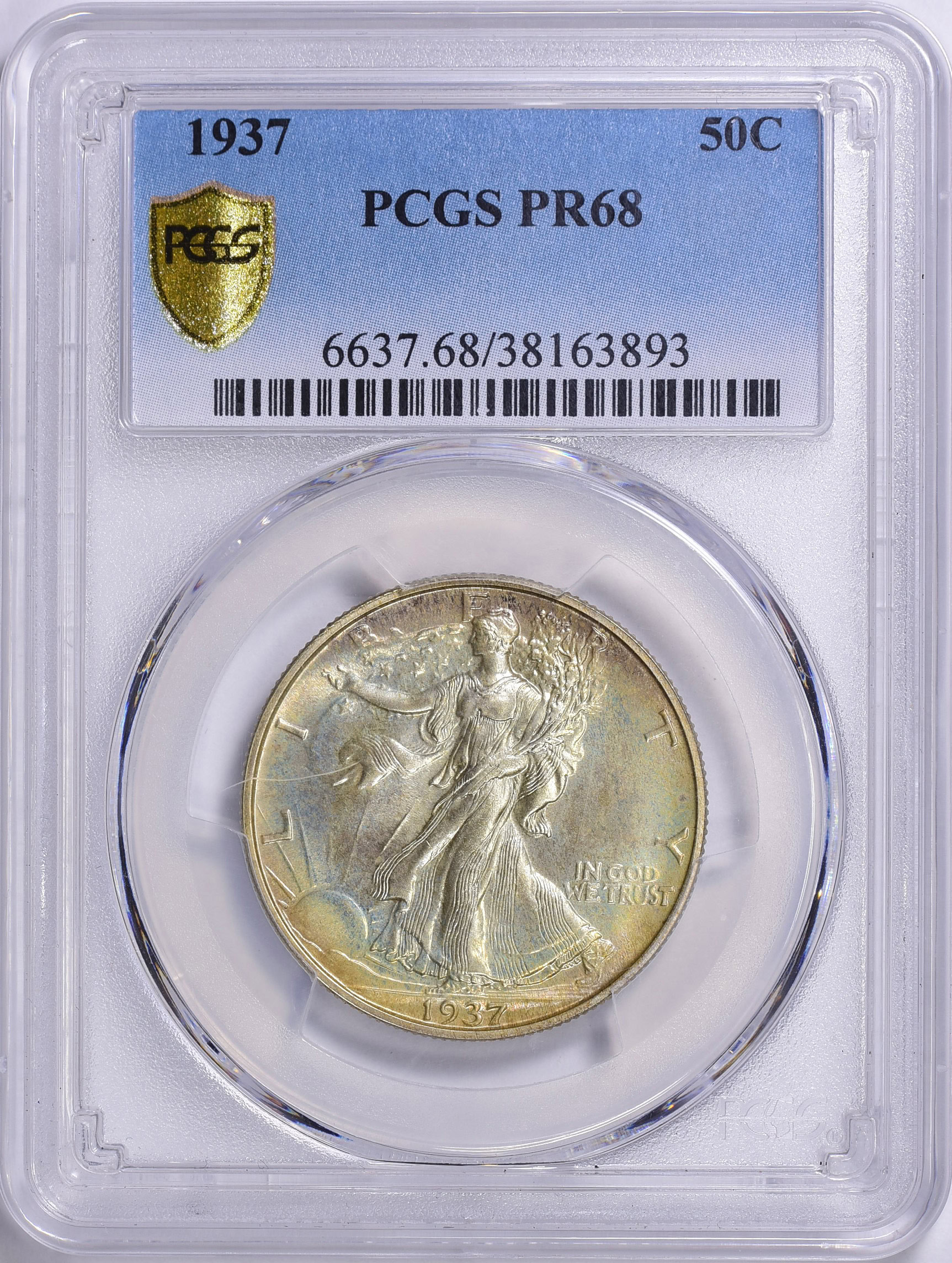 1937 Walking Liberty Half Dollar PCGS Proof-68 (Toned) (Item 1655176) | GreatCollections Coin ...
