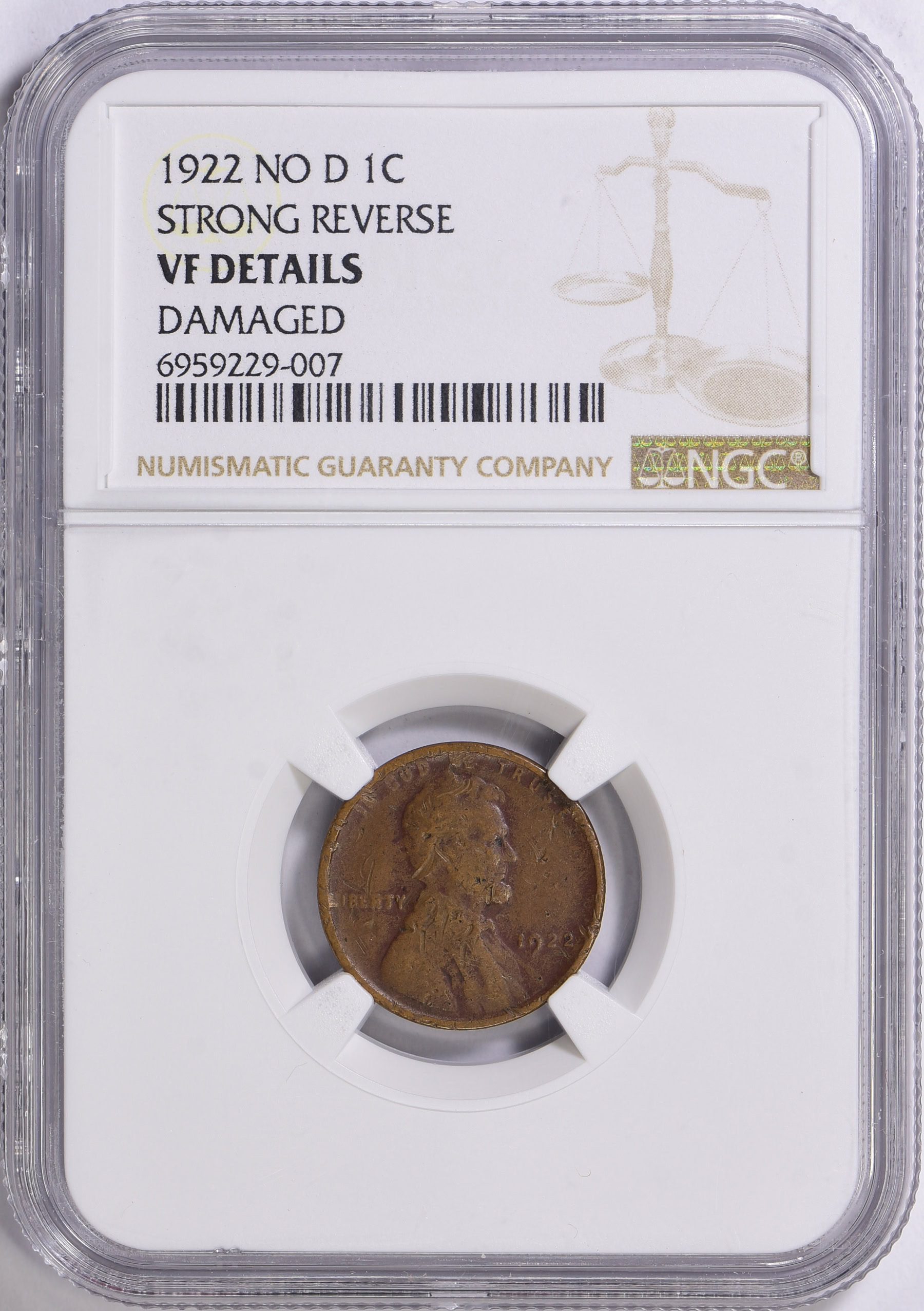1922-No D Lincoln Cent Strong Reverse NGC VF Details (Item 1655355) | GreatCollections Coin Auctions