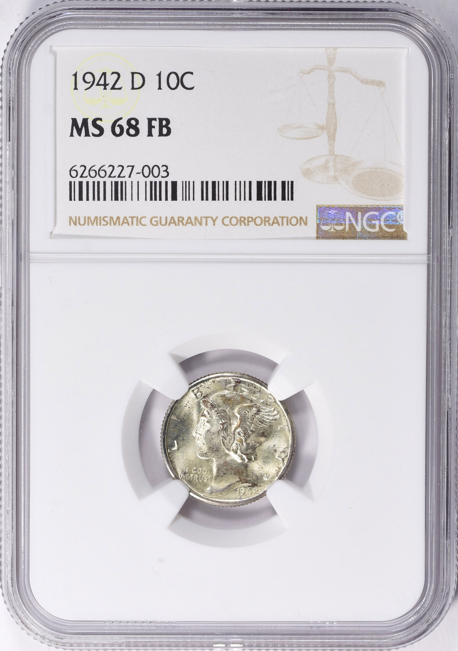 1942-D Mercury Dime NGC MS-68 FB (Item 1655668) | GreatCollections Coin Auctions