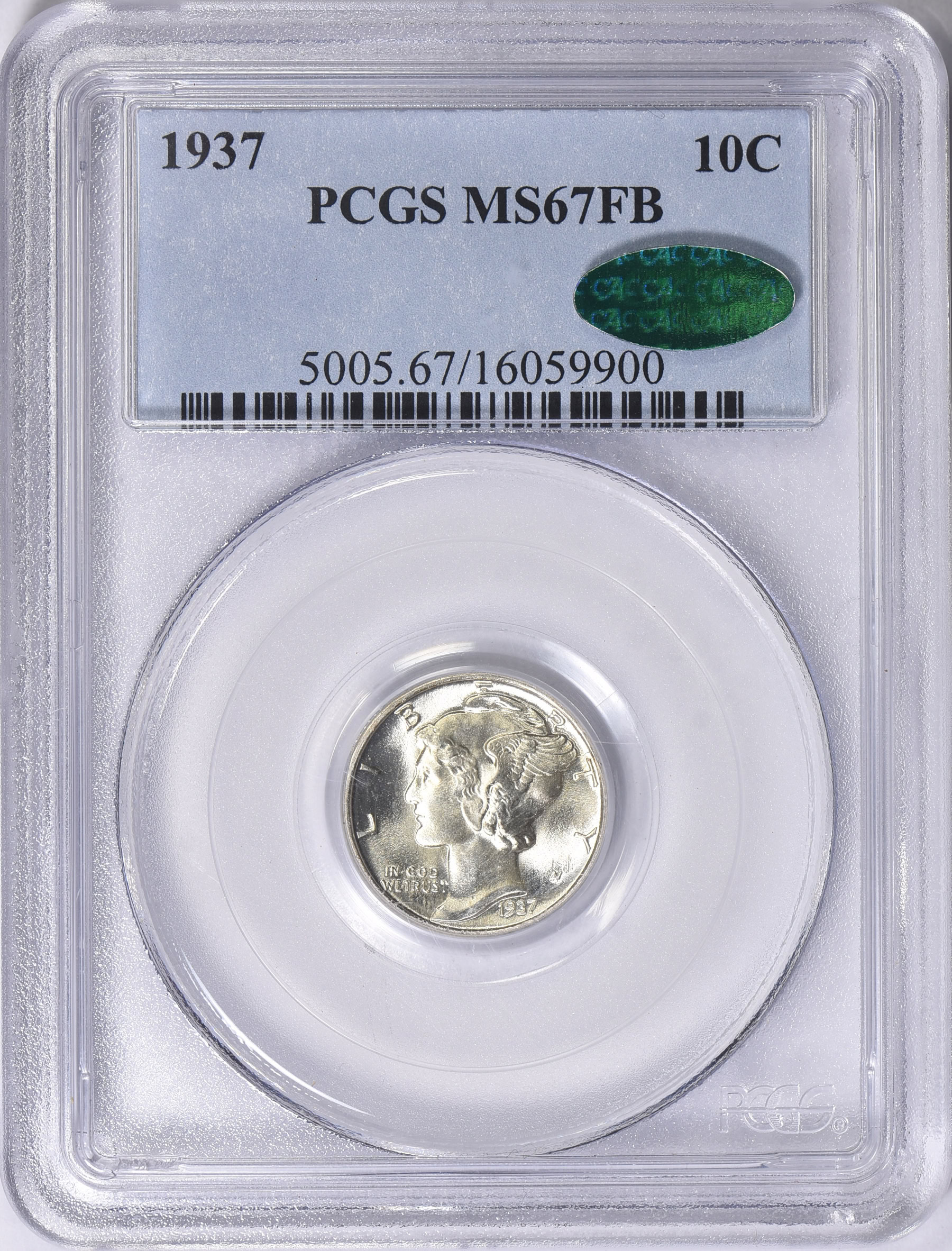 1937 Mercury Dime PCGS MS-67 FB (CAC Green) (Item 1655679) | GreatCollections Coin Auctions