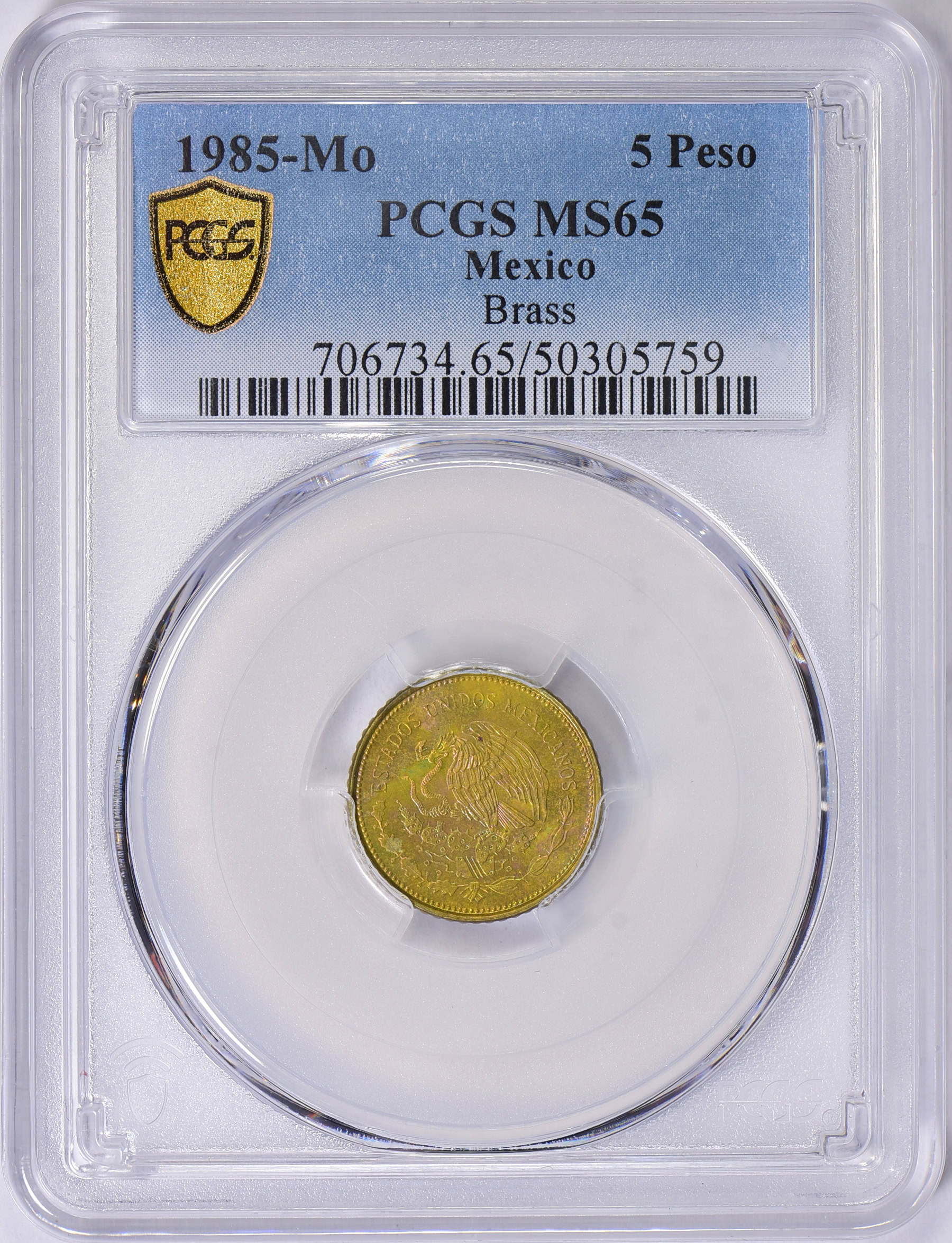 Mexico 1985-Mo 5 Pesos Brass KM-502 PCGS MS-65 (Toned) (Item 1655779 ...