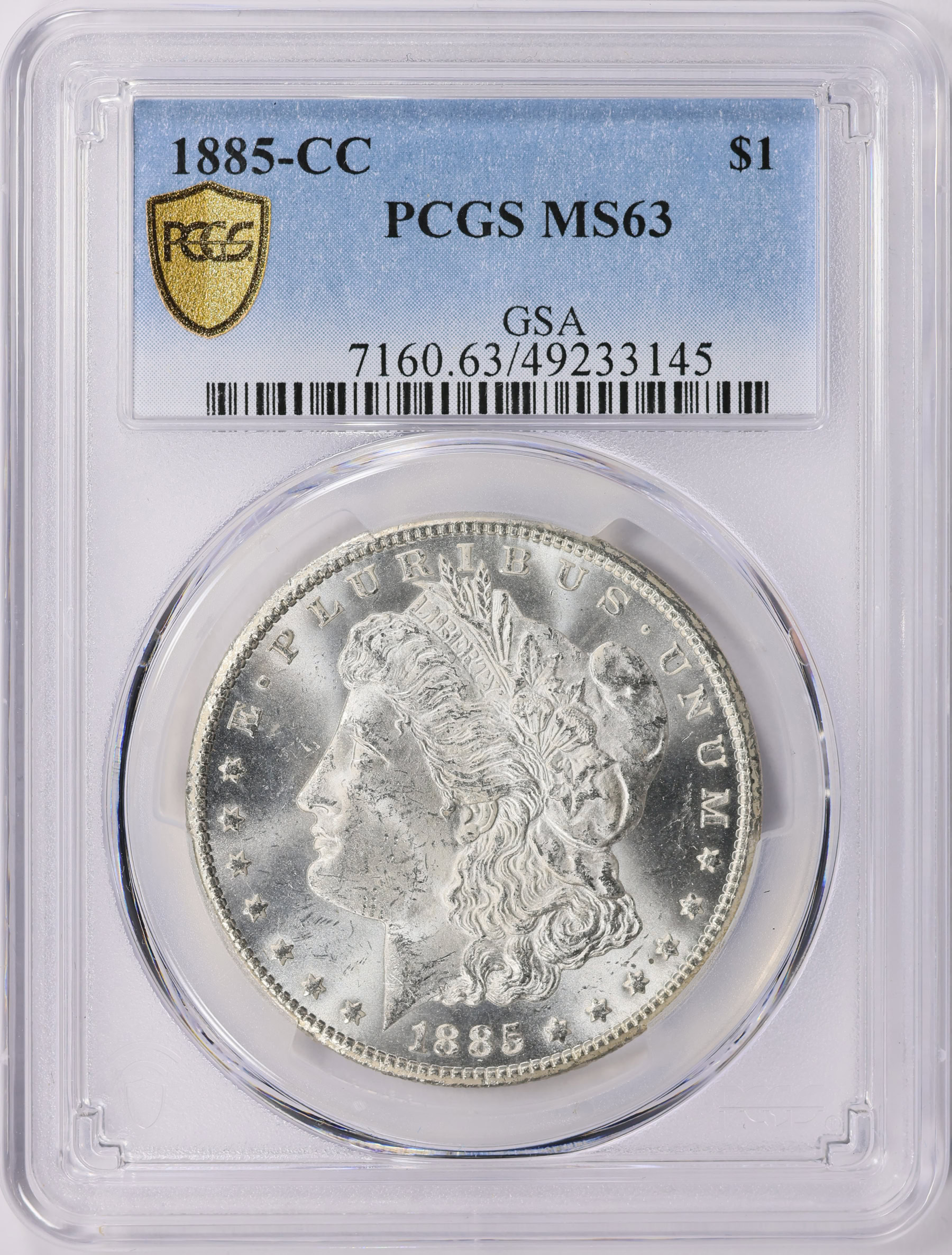 1885-CC Morgan Silver Dollar PCGS MS-63 (GSA) (With GSA Box and Numbered Certificate) (Item ...