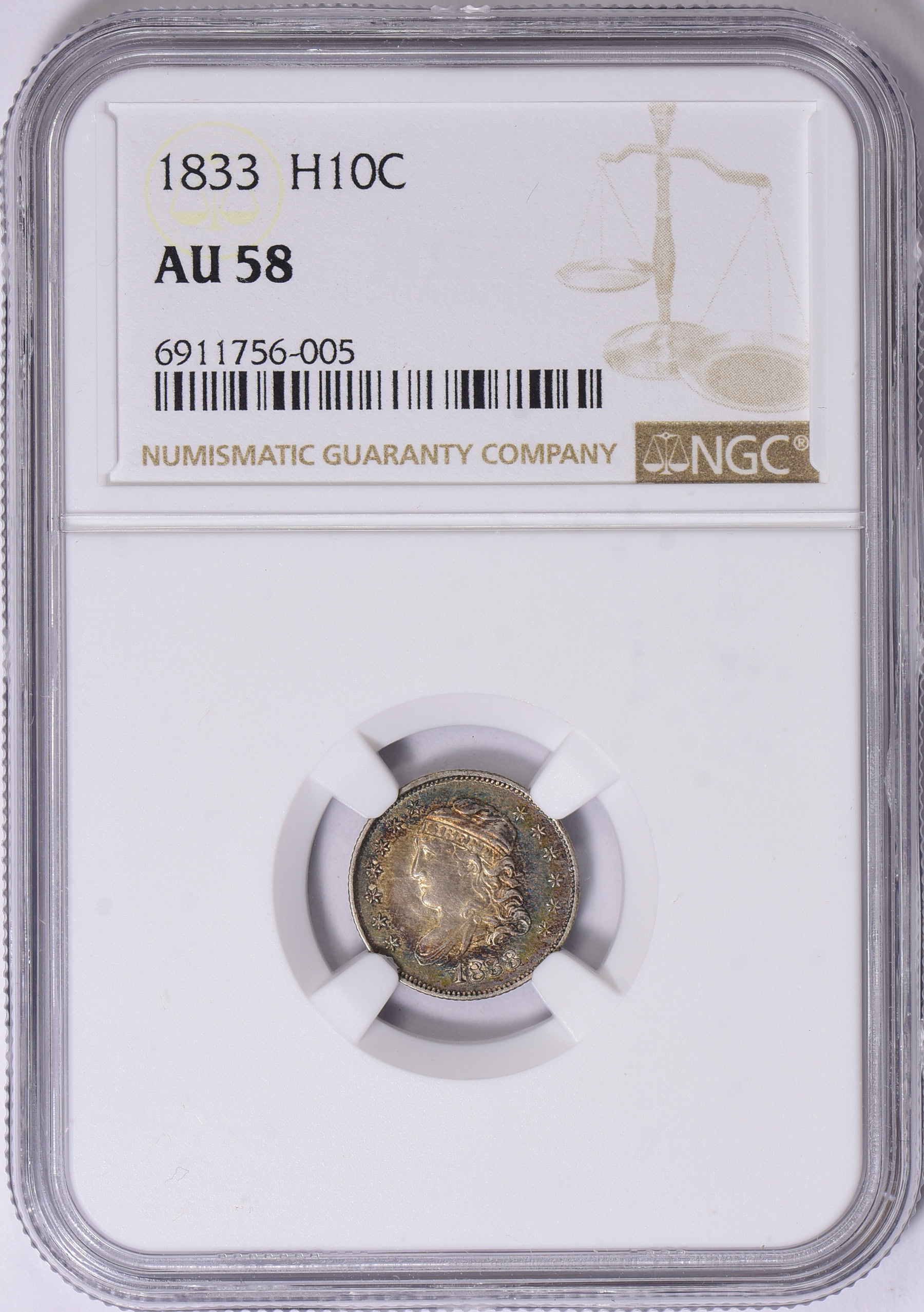 1833 Capped Bust Half Dime NGC AU-58 (Toned) (Item 1655792 ...