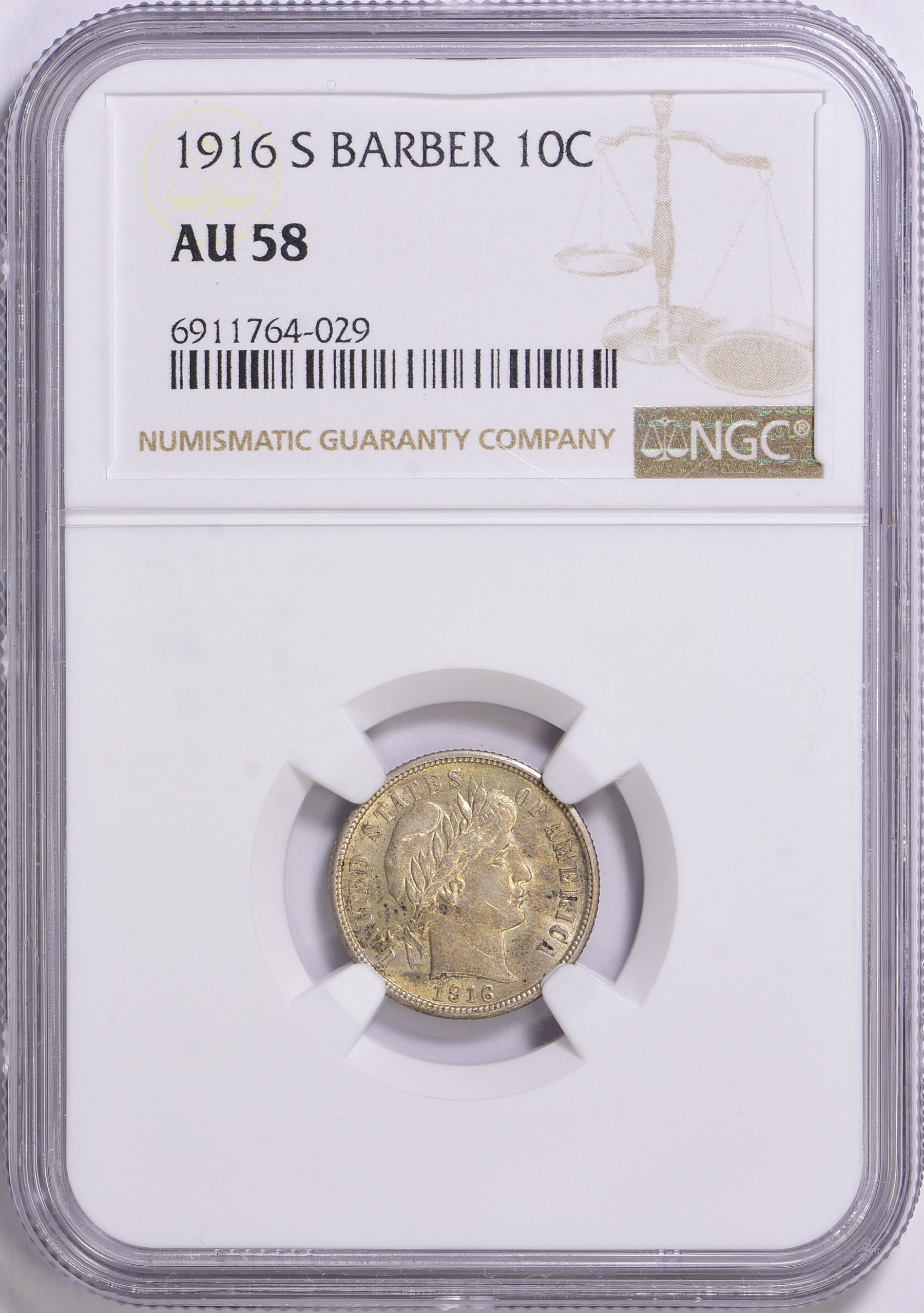 1916-S Barber Dime NGC AU-58 (Item 1655817) | GreatCollections Coin Auctions