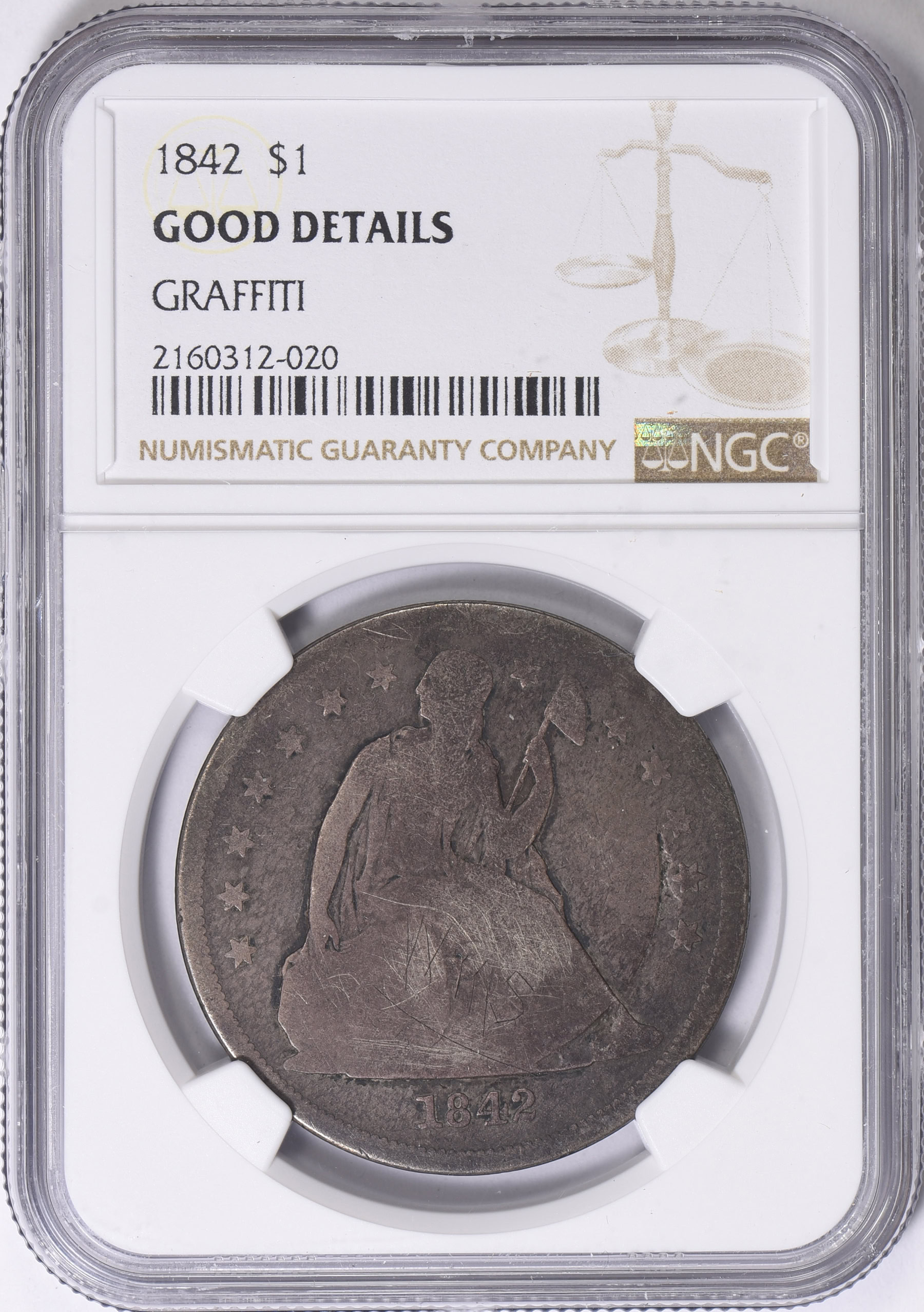 1842 Seated Liberty Silver Dollar NGC Good Details (Item 1655850) | GreatCollections Coin Auctions