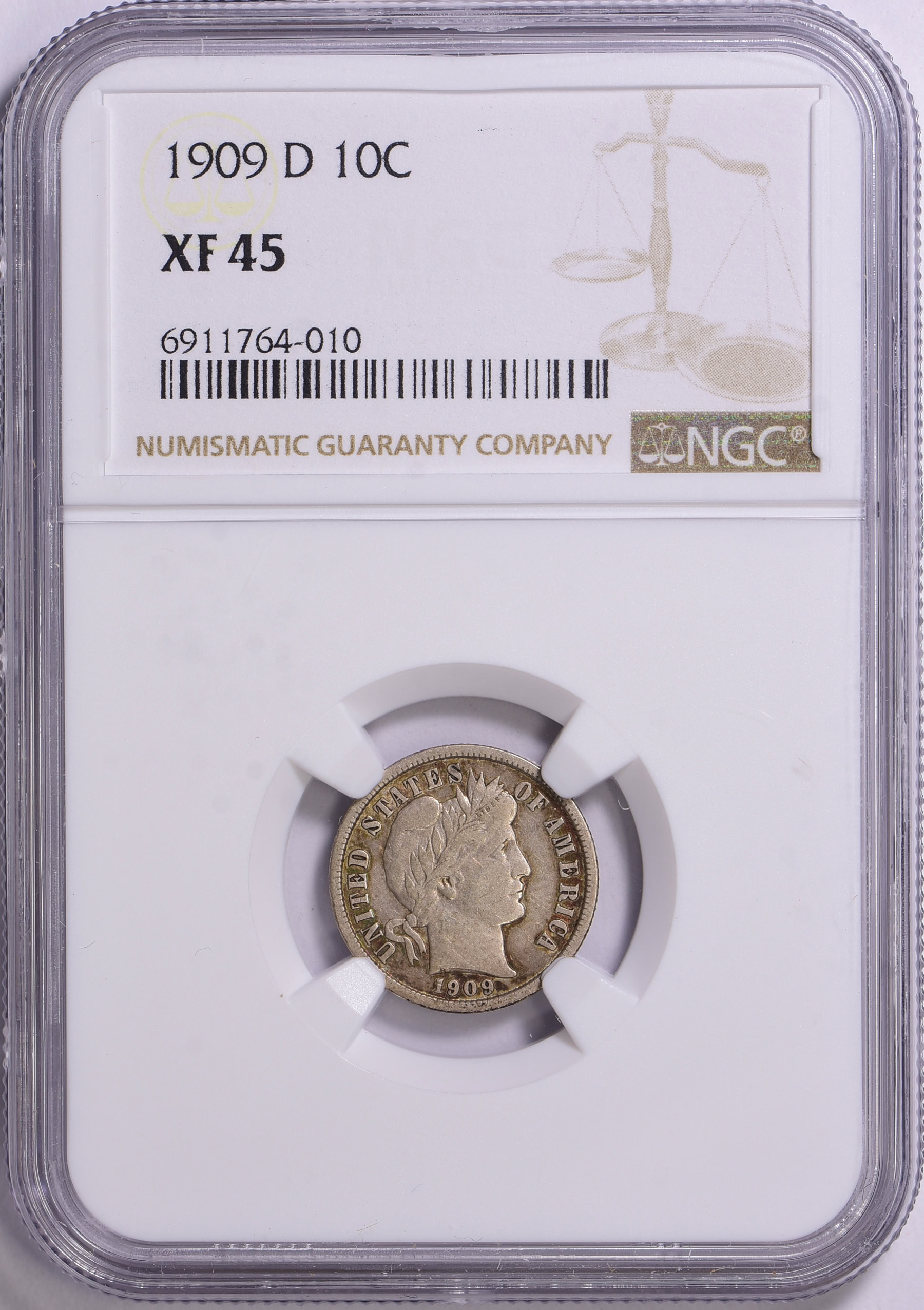 1909-D Barber Dime NGC XF-45 (Toned) (Item 1655859) | GreatCollections Coin Auctions