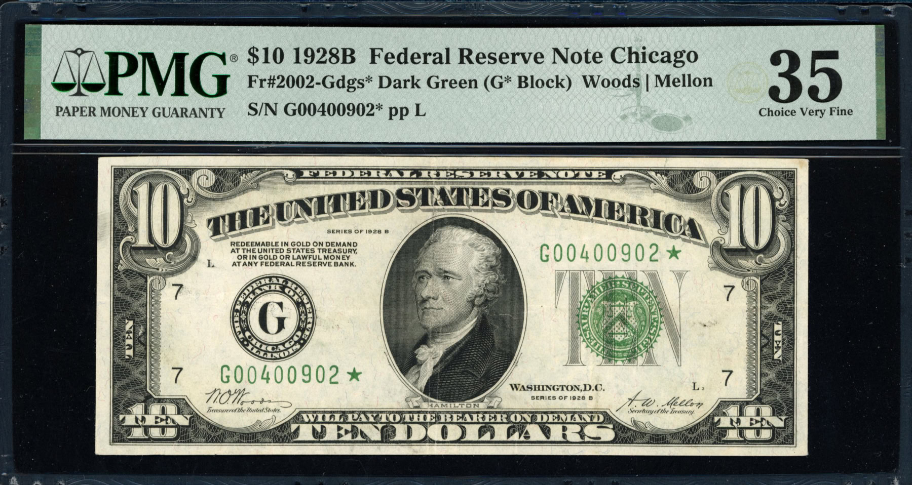 Fr. 2002-Gdgs* Dark Green (G* Block) 1928B $10 Chicago Federal Reserve ...