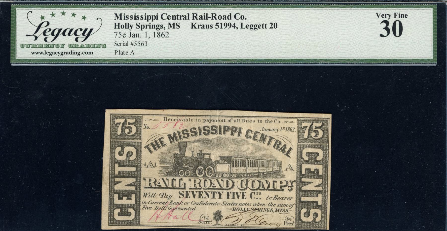1862 Holly Springs, Mississippi The Mississippi Central Rail Road Co ...