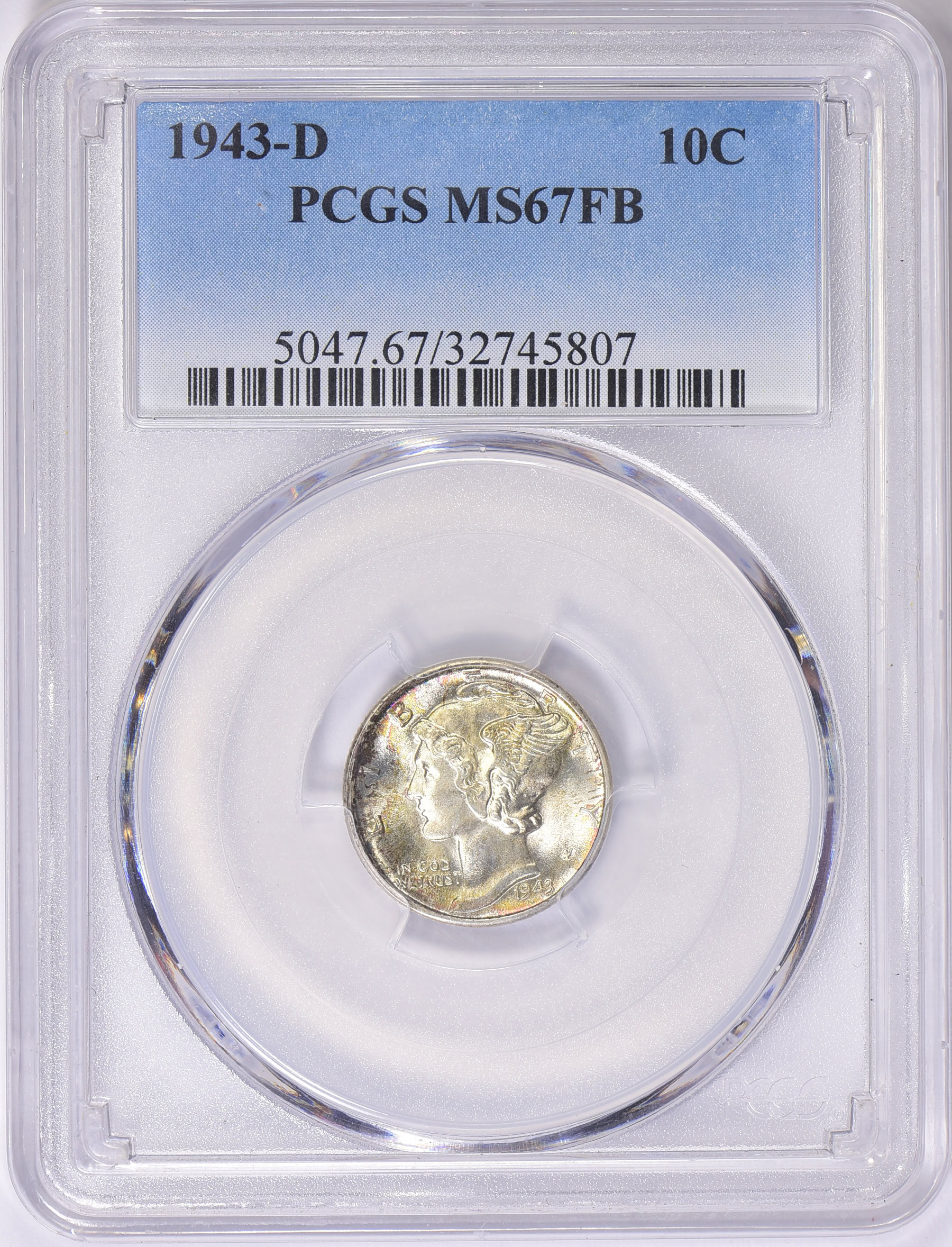 1943-D Mercury Dime PCGS MS-67 FB (Toned) (Item 1656514) | GreatCollections Coin Auctions