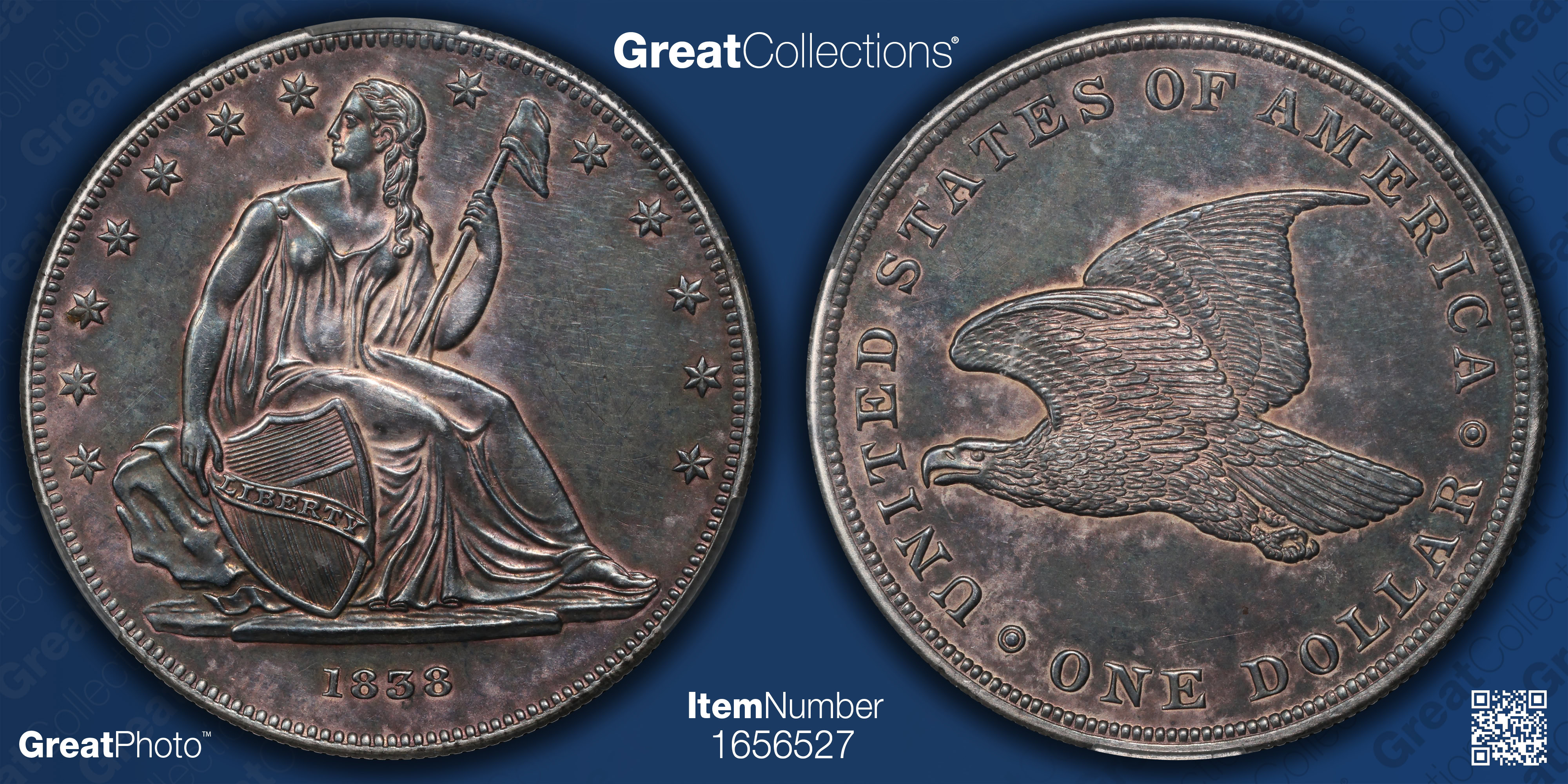 1838 Gobrecht Silver Dollar Pattern J-84 Restrike CACG Proof AU Details ...
