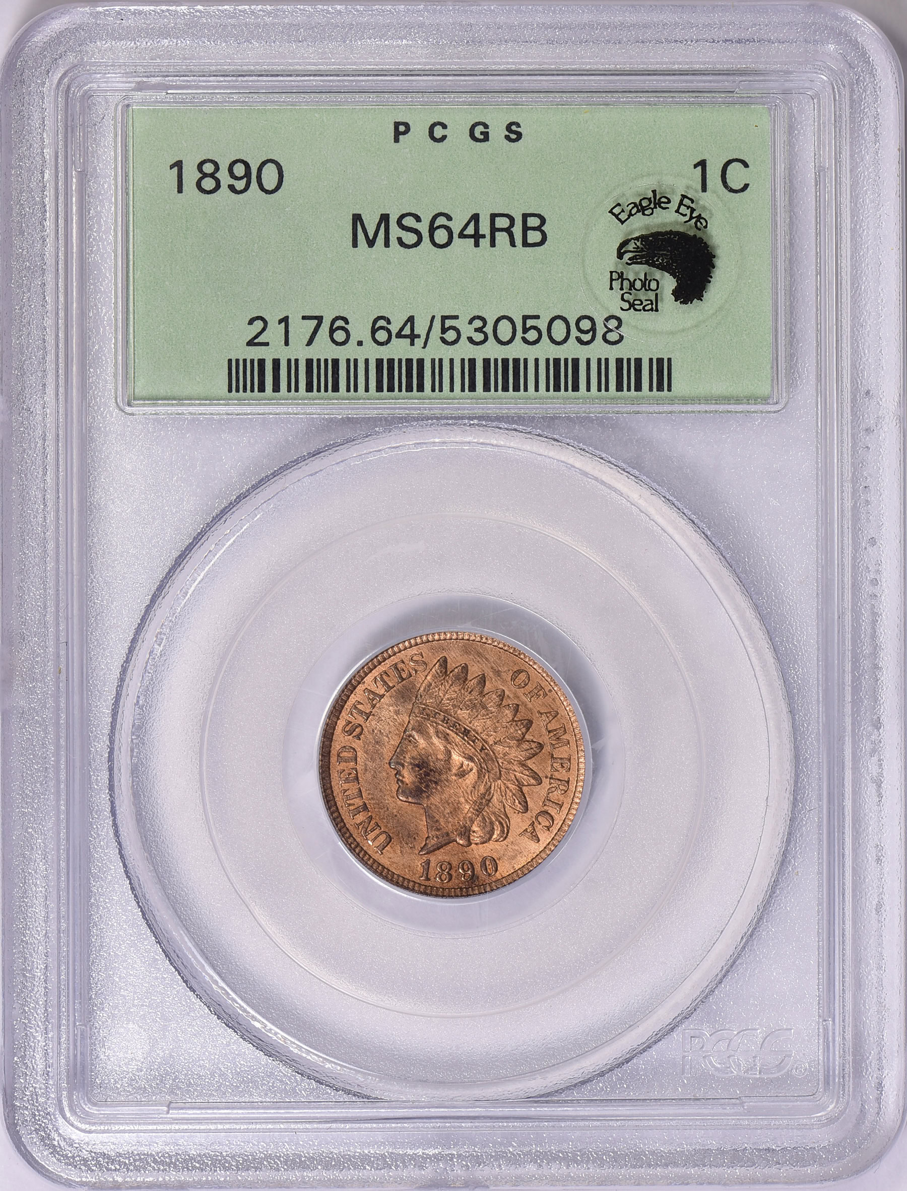 1890 Indian Cent PCGS MS-64 RB OGH (Eagle Eye Seal) (Item 1656752) | GreatCollections Coin Auctions