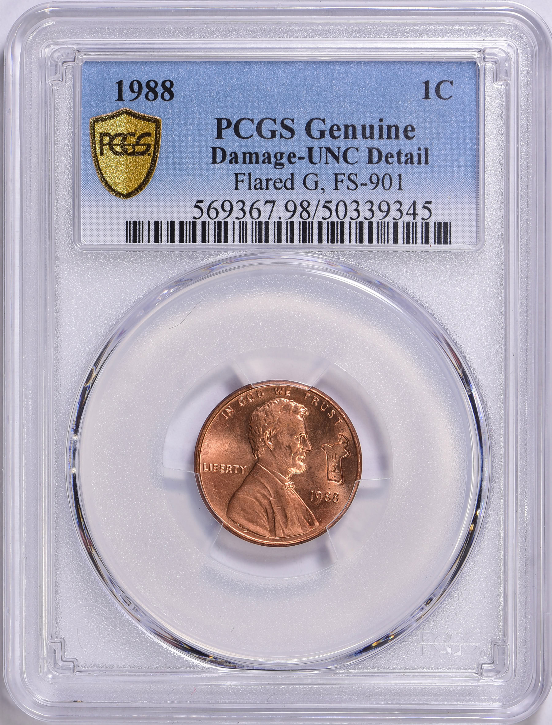 1988 Lincoln Cent Flared G, FS-901 PCGS Genuine Unc Details (Item ...
