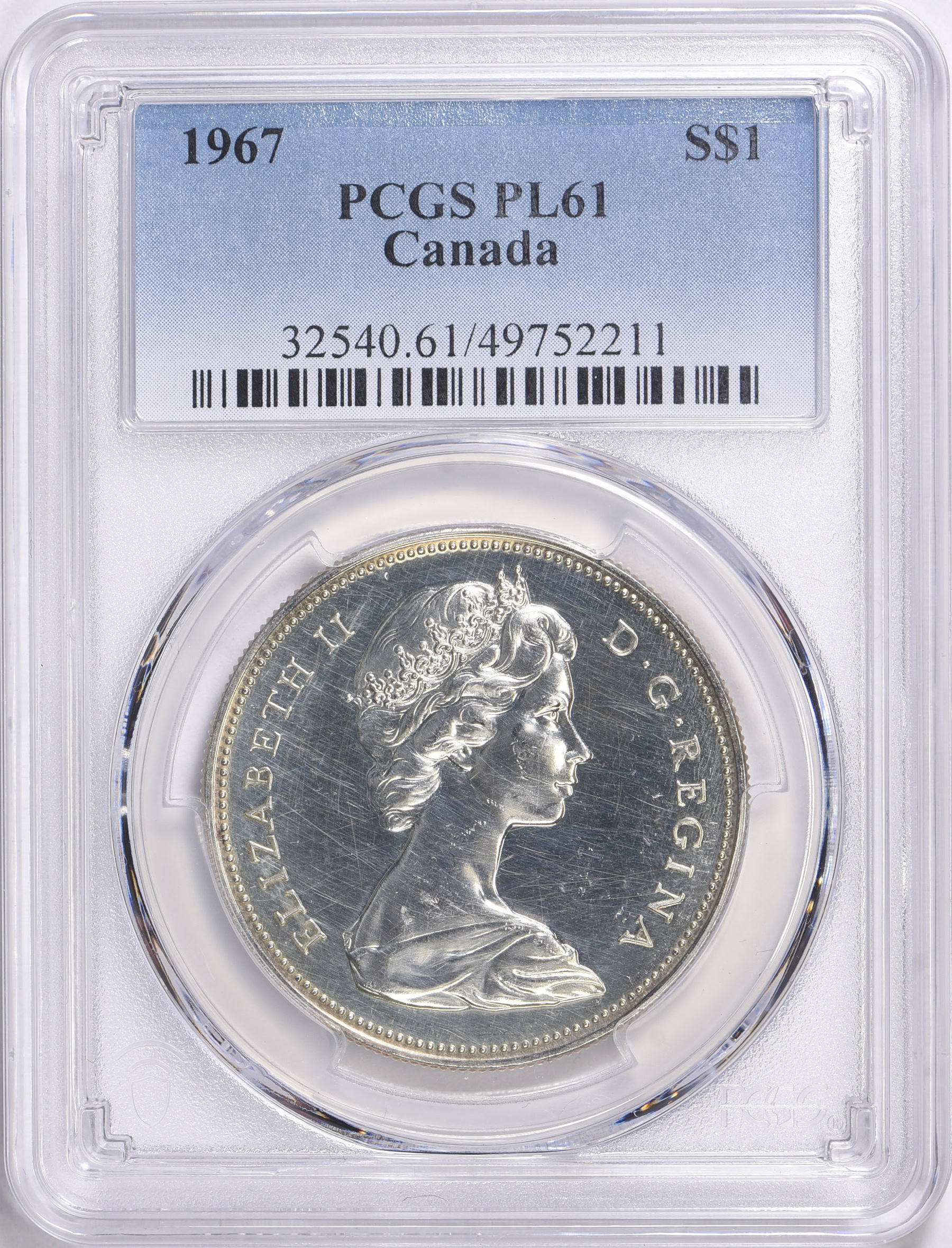 Canada 1967 Silver Dollar Confederation Centennial KM-70 PCGS PL-61 (ASW = 0.6001 Oz.) (Item ...