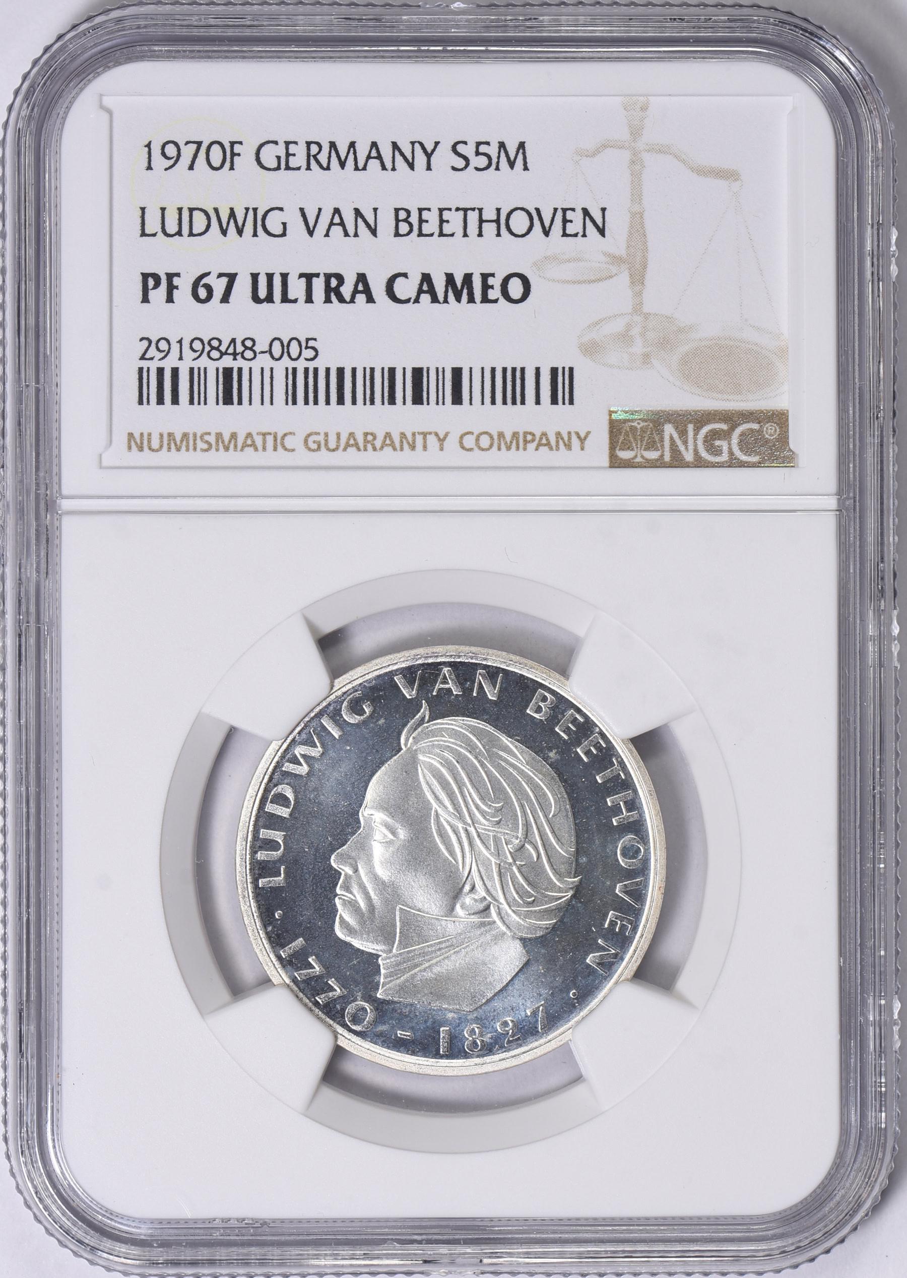 Germany - Federal Republic 1970-F Silver 5 Marks Birth of Ludwig Van ...