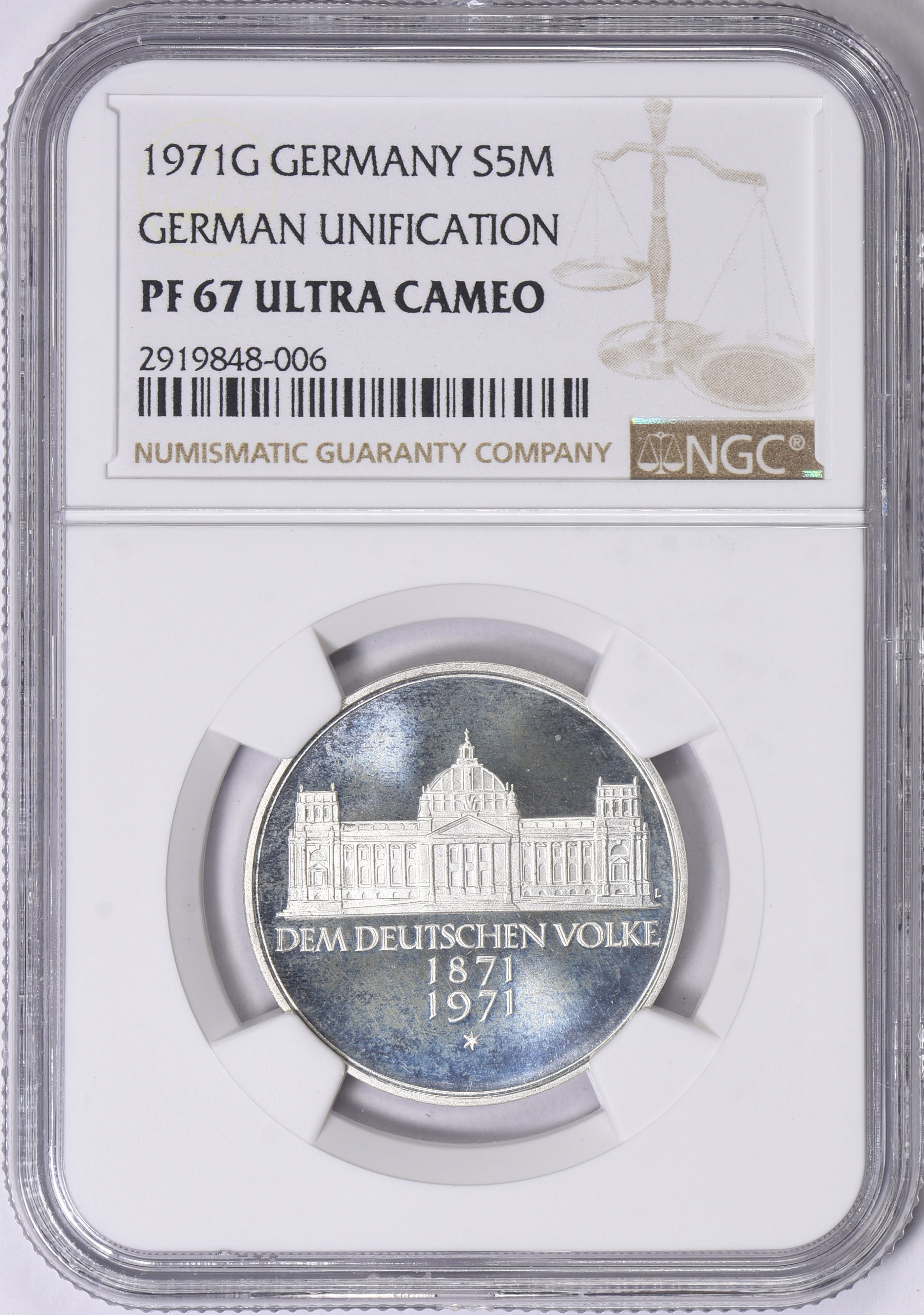 Germany - Federal Republic 1971-G Silver 5 Marks German Unification of ...