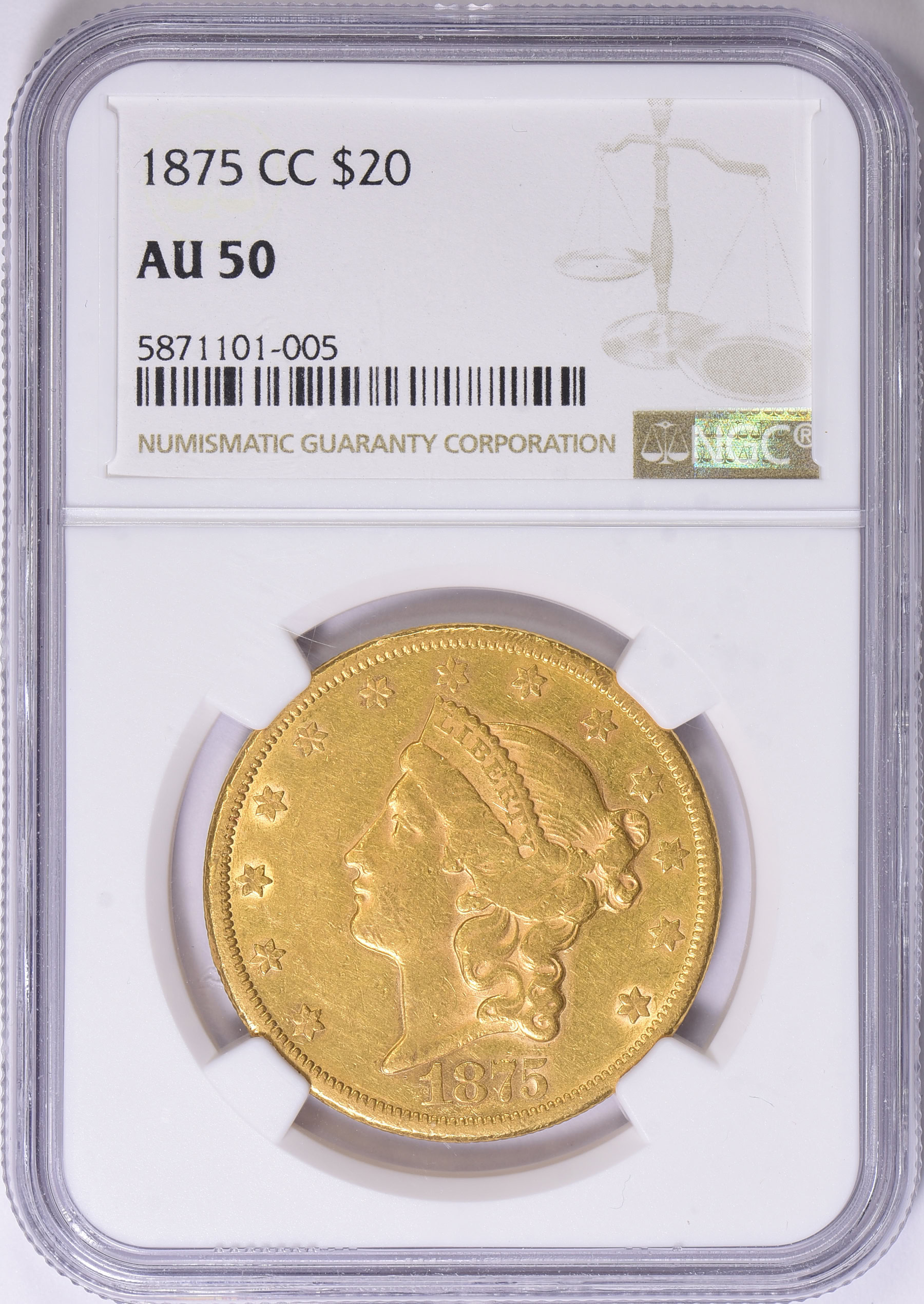 1875-CC Liberty Gold Double Eagle NGC AU-50 (Item 1657172) | GreatCollections Coin Auctions