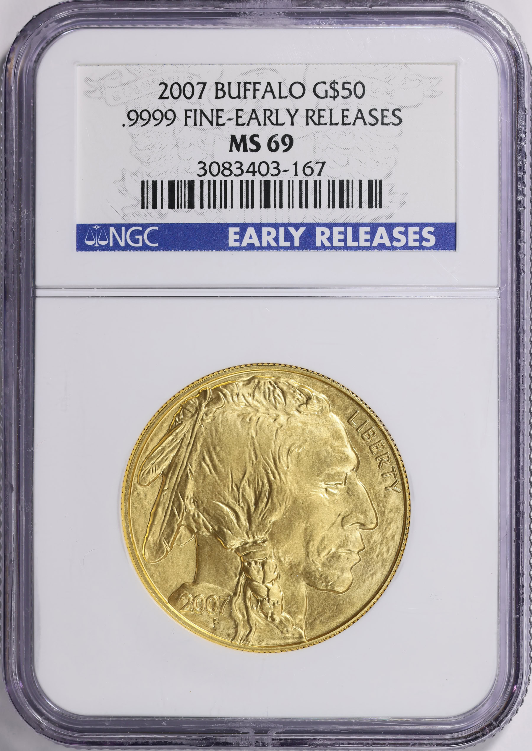 2007 $50 One-Ounce Gold American Buffalo Early Releases NGC MS-69 (Item 1657174 ...