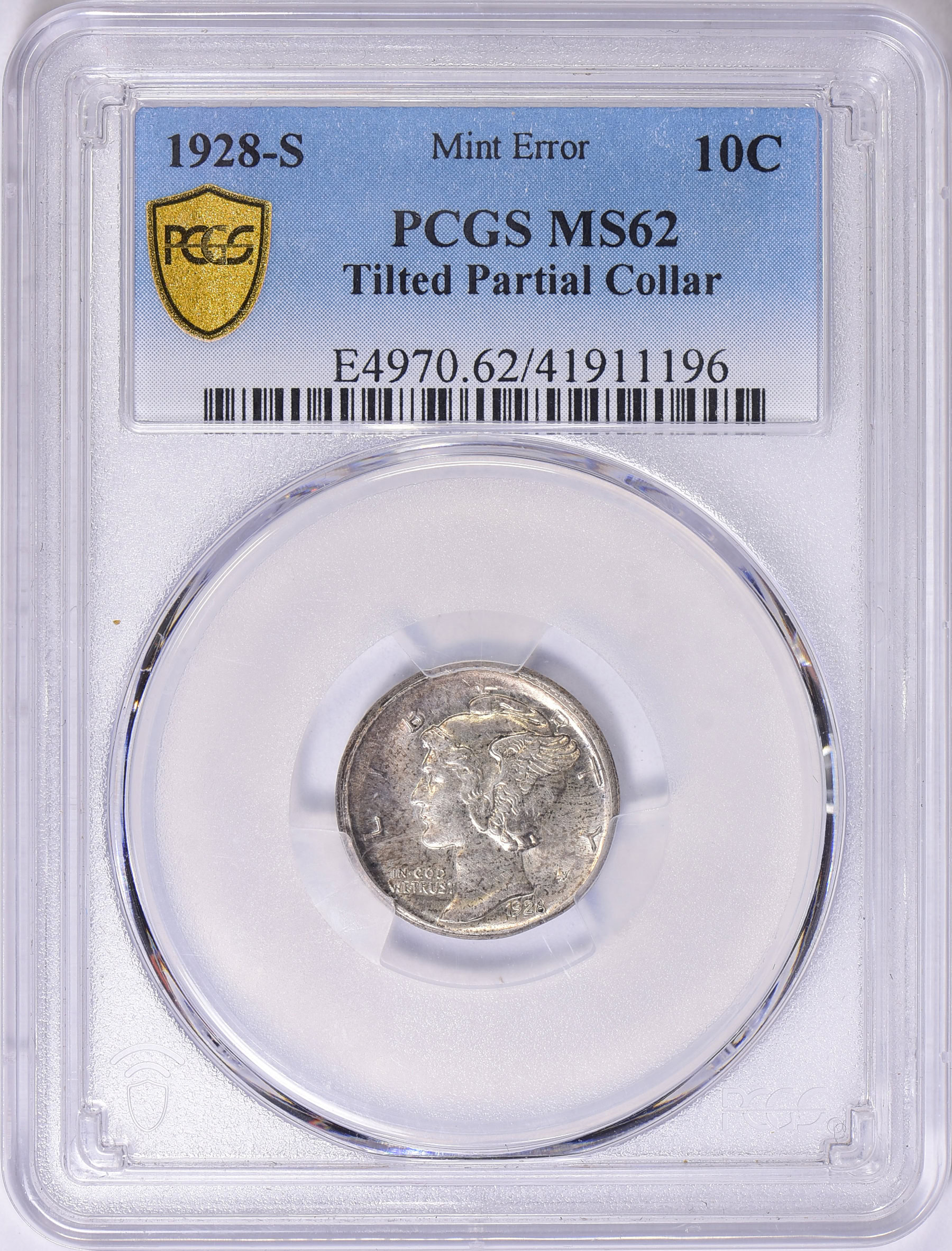 Mint Error 1928-S Mercury Dime Tilted Partial Collar PCGS MS-62 | PCGS ...