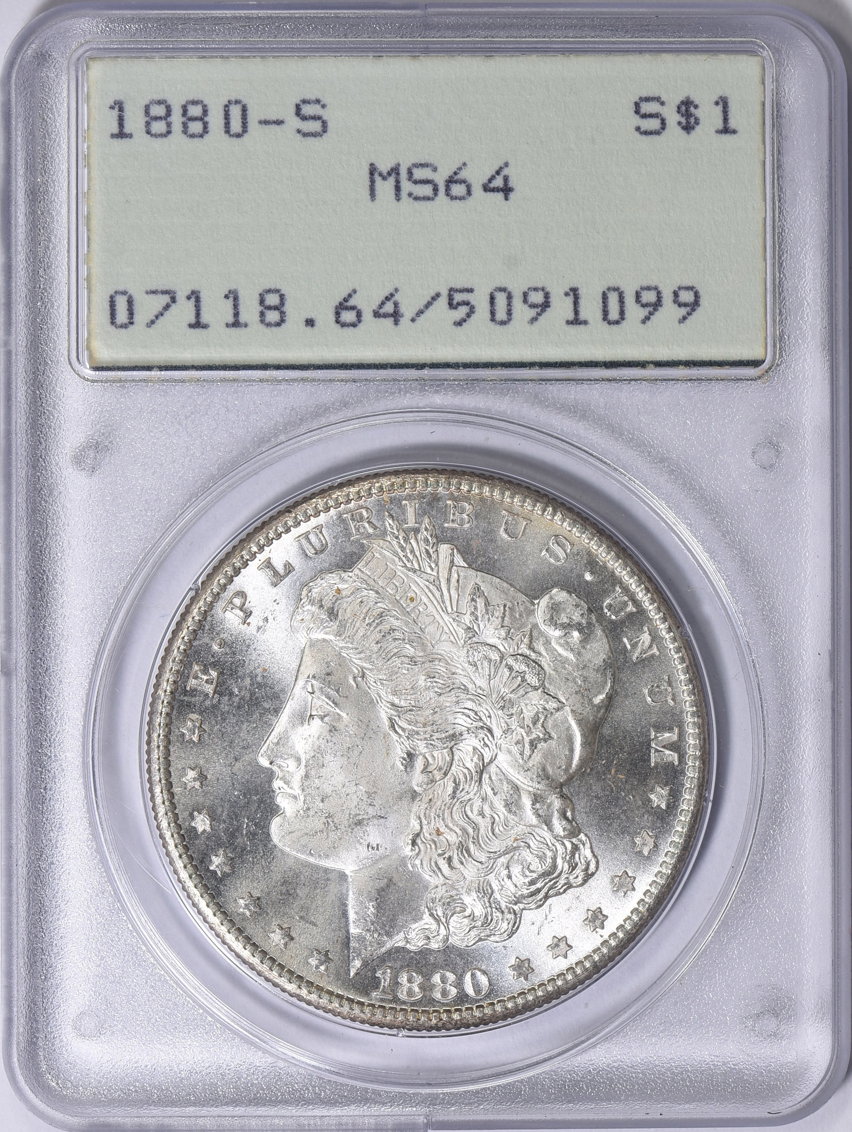 1880-S Morgan Silver Dollar PCGS MS-64 OGH (1st Gen) (Item 1657273) | GreatCollections Coin Auctions