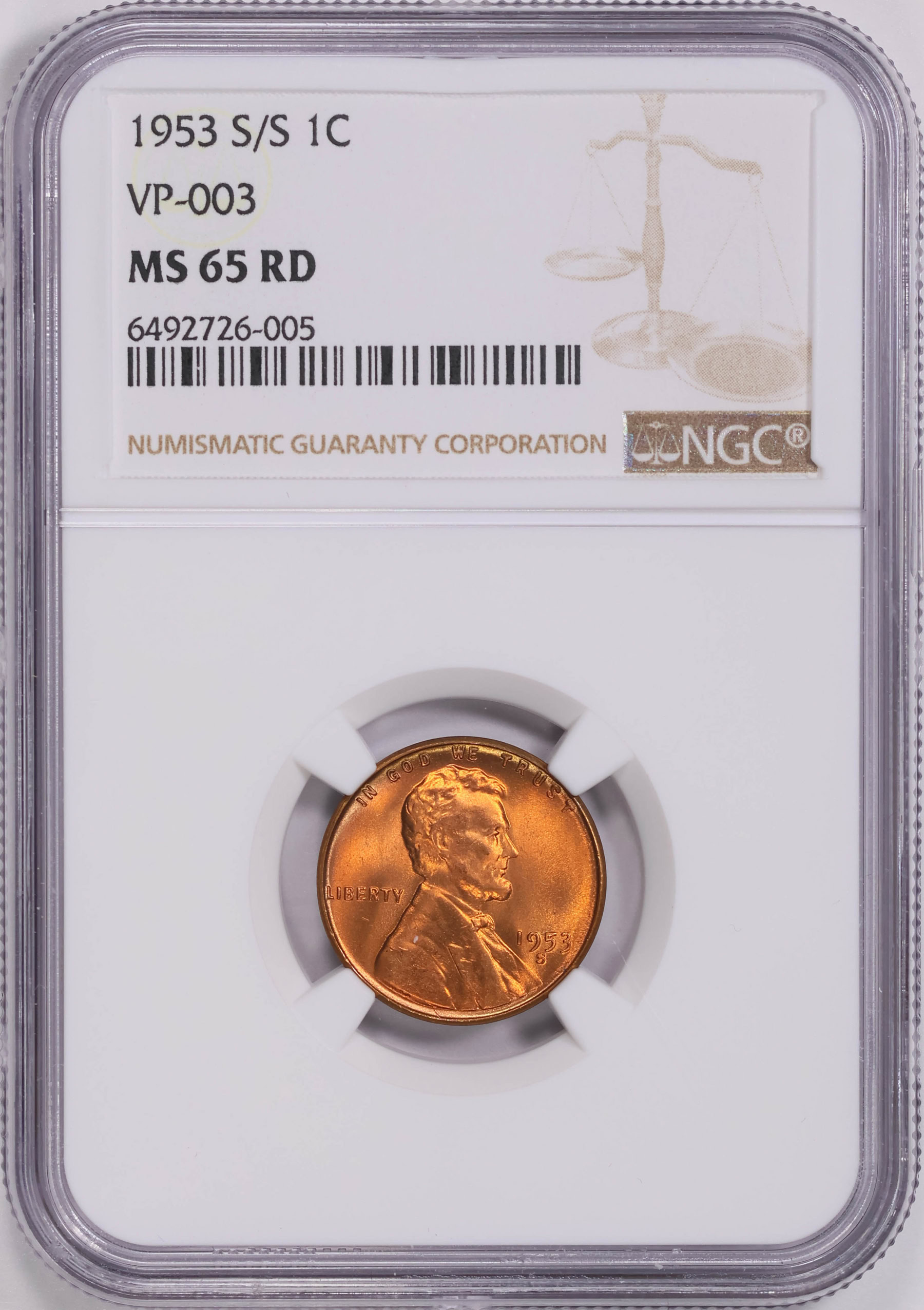 1953-S/S Lincoln Cent VP-003 NGC MS-65 RD (Item 1657416 ...