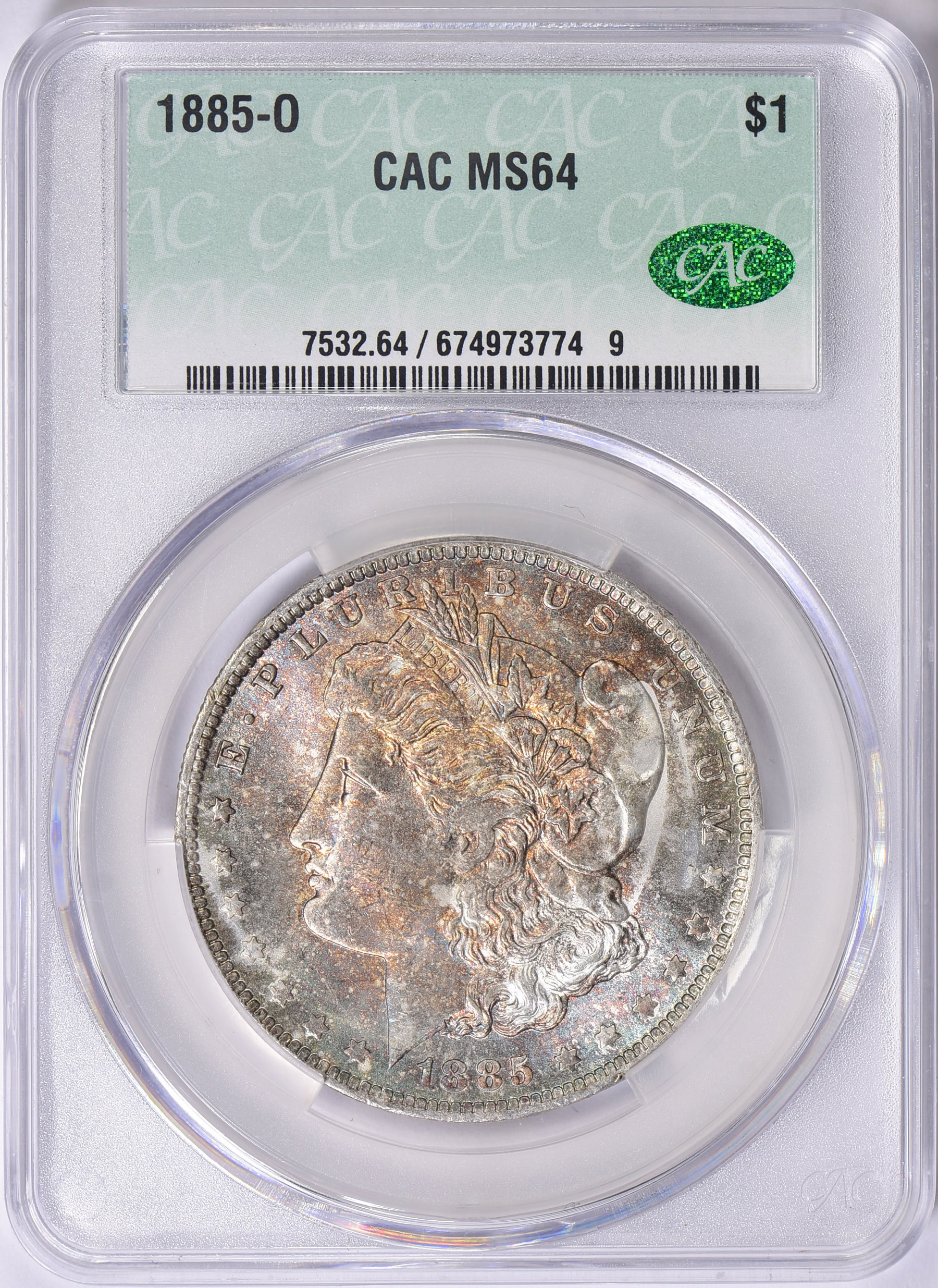 1885-O Morgan Silver Dollar CACG MS-64 (Toned) (Item 1657472) | GreatCollections Coin Auctions