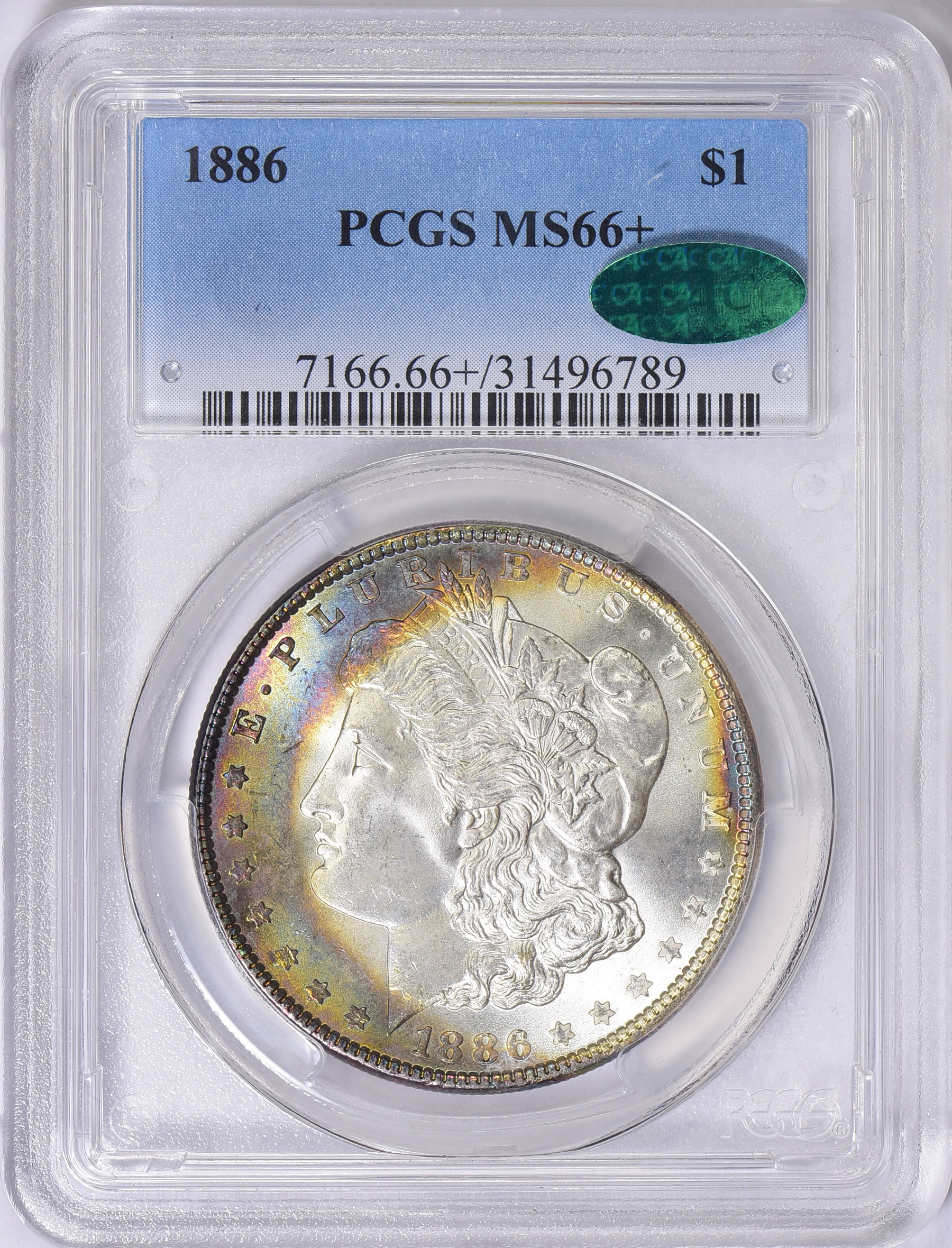 1886 Morgan Silver Dollar PCGS MS-66+ (CAC Green) (Toned) (Item 1657595) | GreatCollections Coin ...