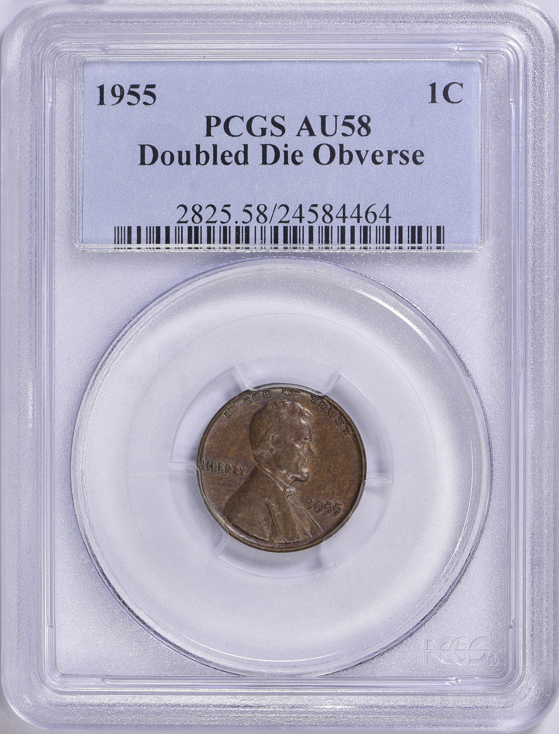 1955 Lincoln Cent Doubled Die Obverse PCGS AU-58 BN (Item 1657684) | GreatCollections Coin Auctions
