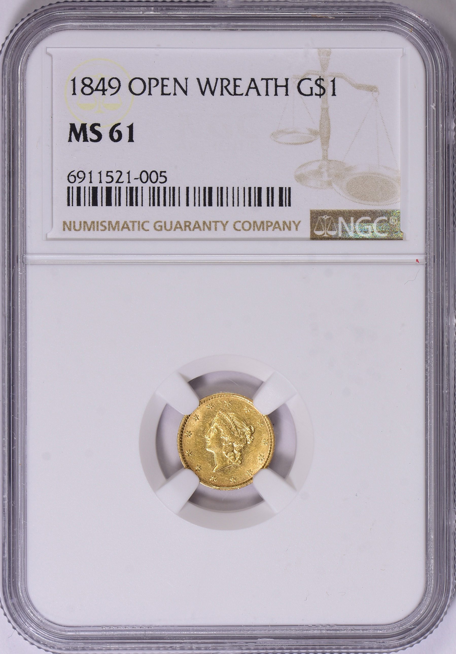 1849 Liberty Gold Dollar Open Wreath NGC MS-61 (Item 1657843 ...