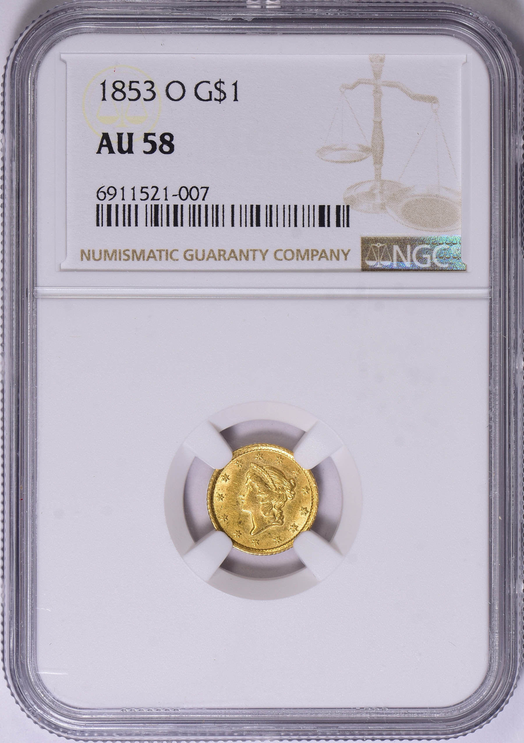 1853-O Liberty Gold Dollar NGC AU-58 (Item 1657844) | GreatCollections ...
