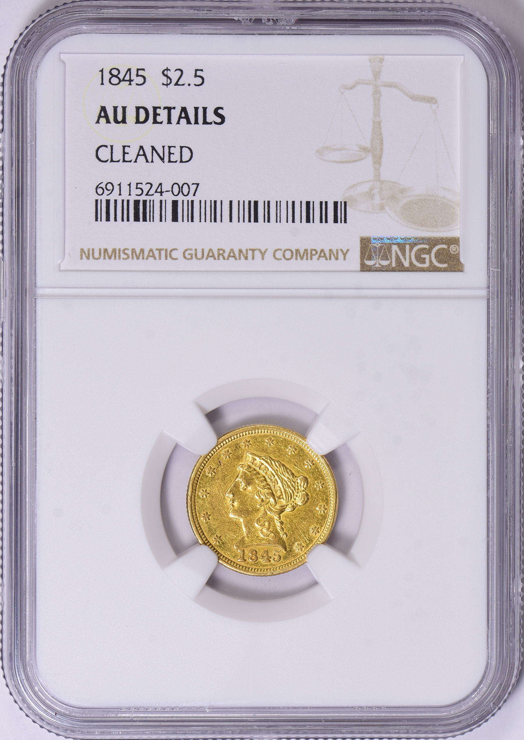 1845 Liberty Gold Quarter Eagle NGC AU Details (Item 1657848) | GreatCollections Coin Auctions