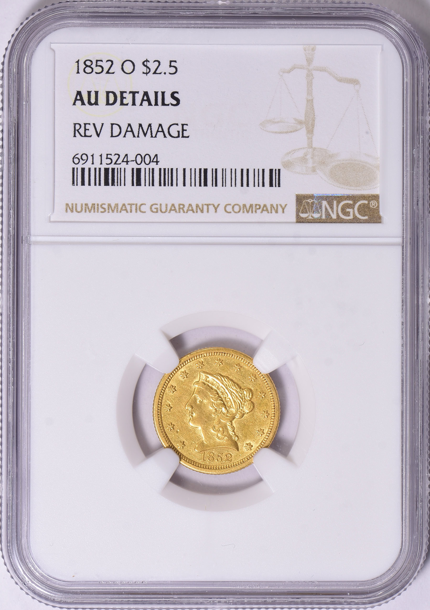 1852-O Liberty Gold Quarter Eagle NGC AU Details (Item 1657852) | GreatCollections Coin Auctions