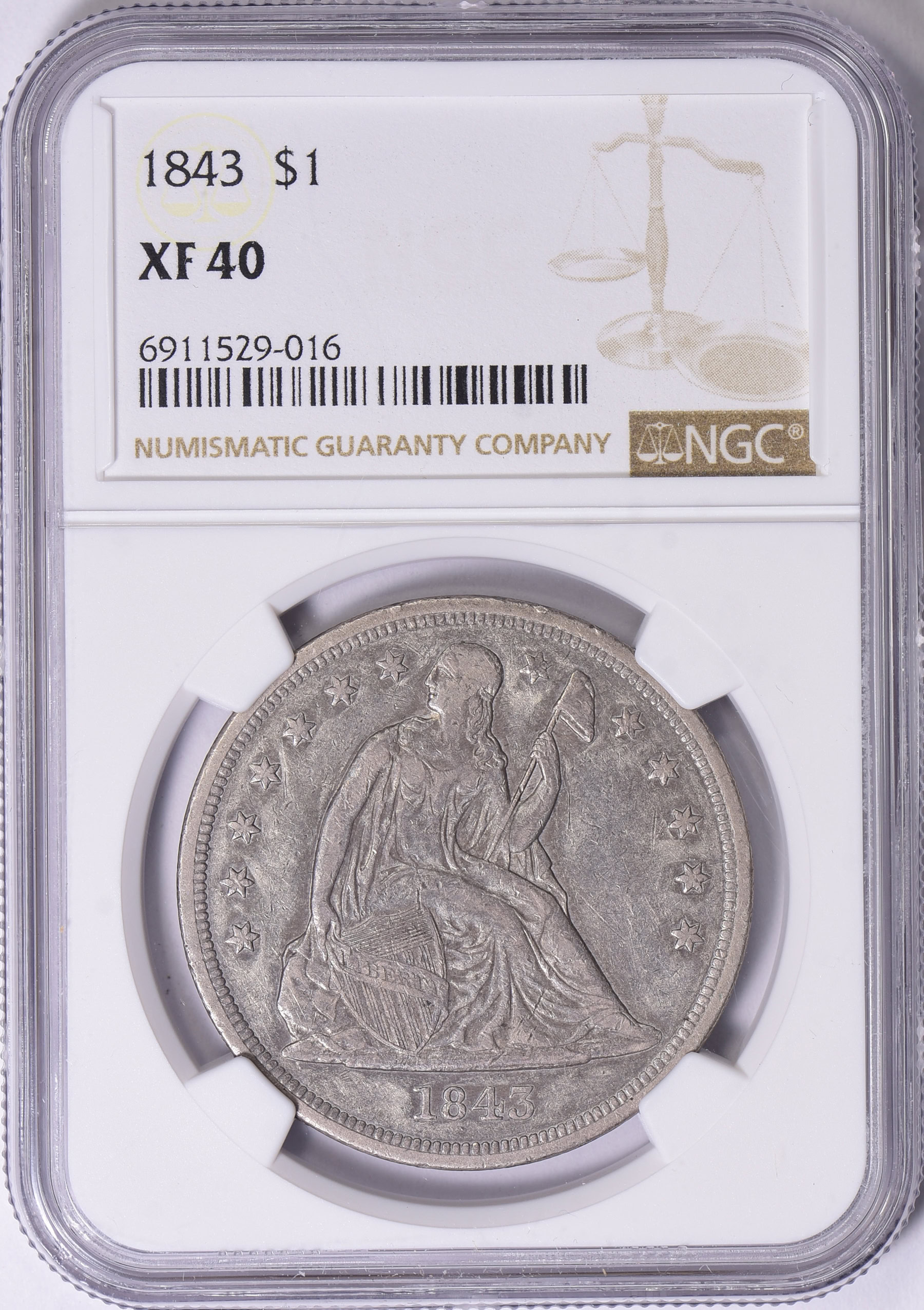 1843 Seated Liberty Silver Dollar NGC XF-40 (Item 1657884) | GreatCollections Coin Auctions