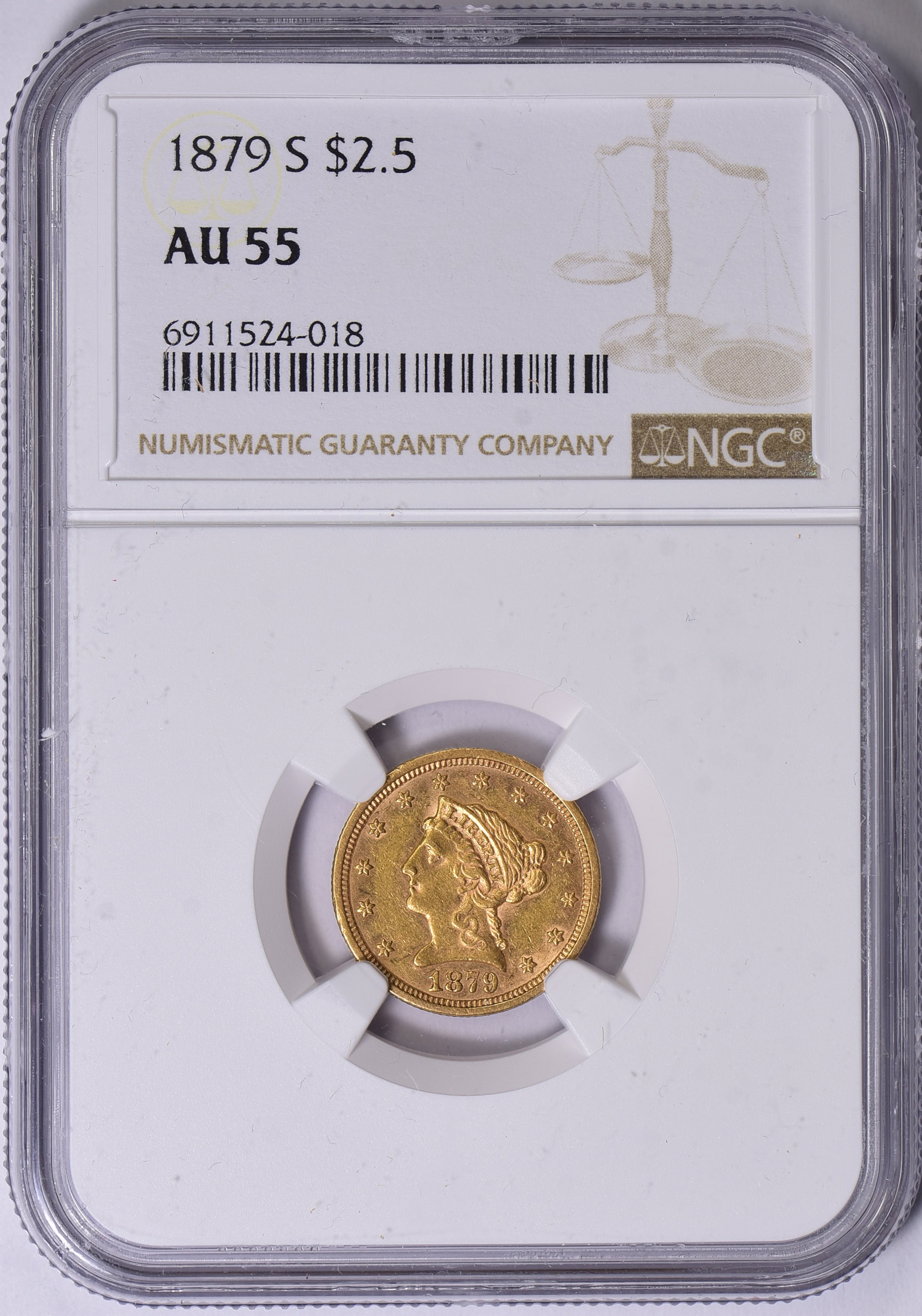 1879-S Liberty Gold Quarter Eagle NGC AU-55 (Item 1657934) | GreatCollections Coin Auctions