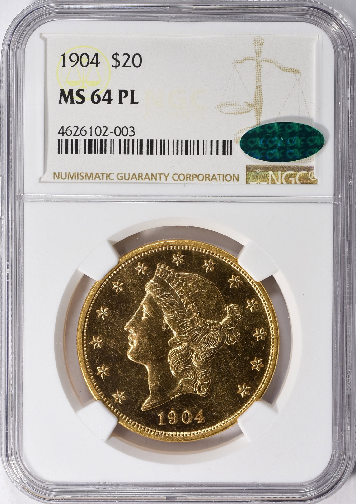1904 Liberty Gold Double Eagle NGC MS-64 PL (CAC Green) (Item 1658075) | GreatCollections Coin ...
