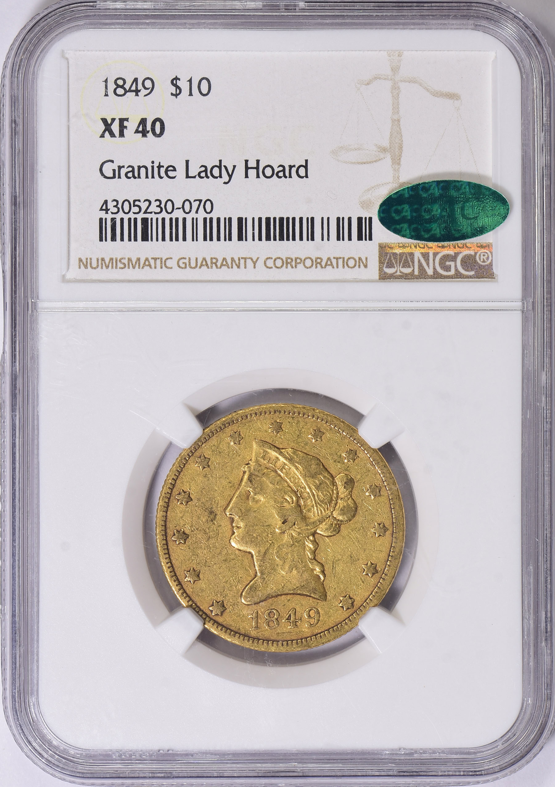 1849 Liberty Gold Eagle NGC XF-40 (CAC Green) (Granite Lady Hoard) (Item 1658118 ...