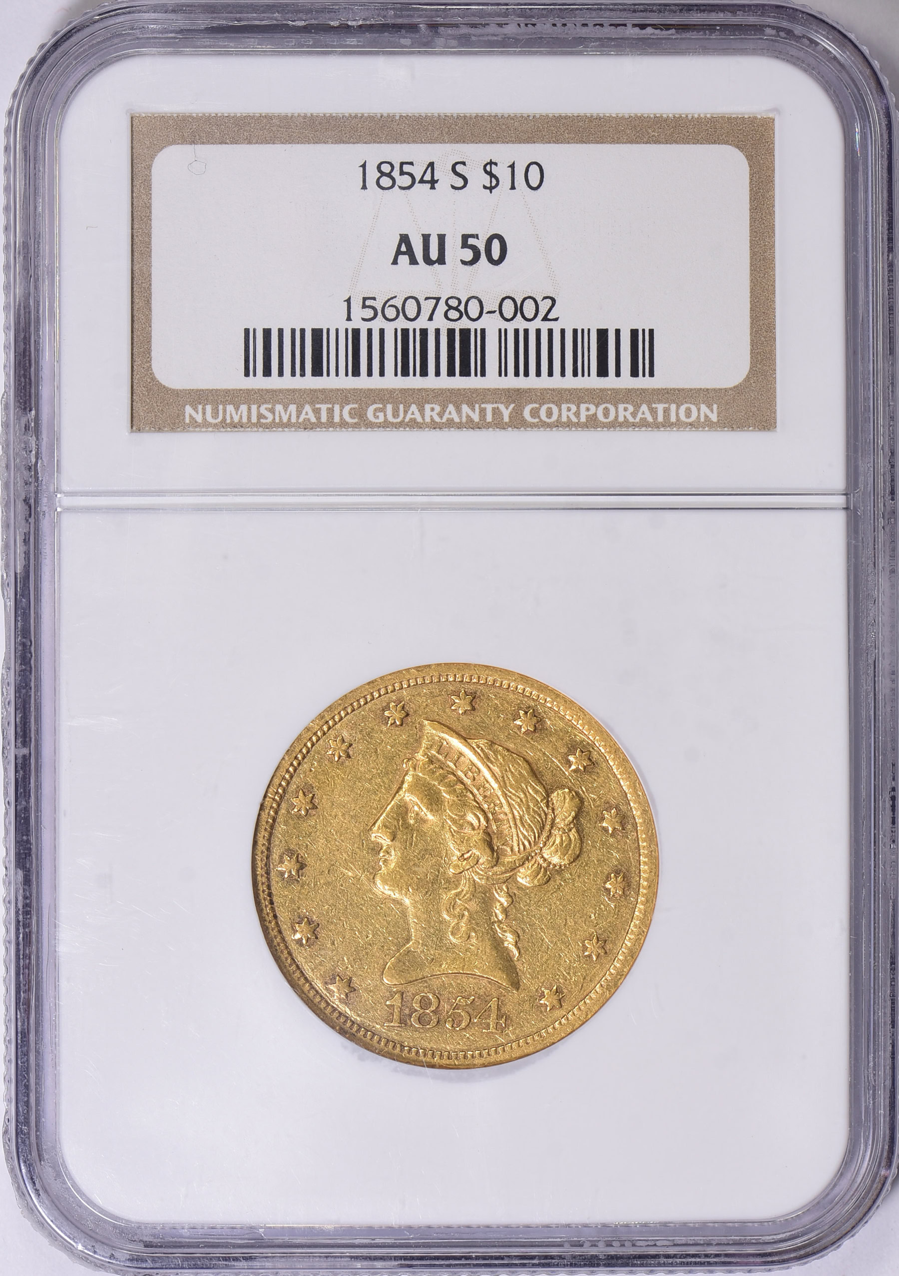 1854-S Liberty Gold Eagle NGC AU-50 (Item 1658121) | GreatCollections Coin Auctions
