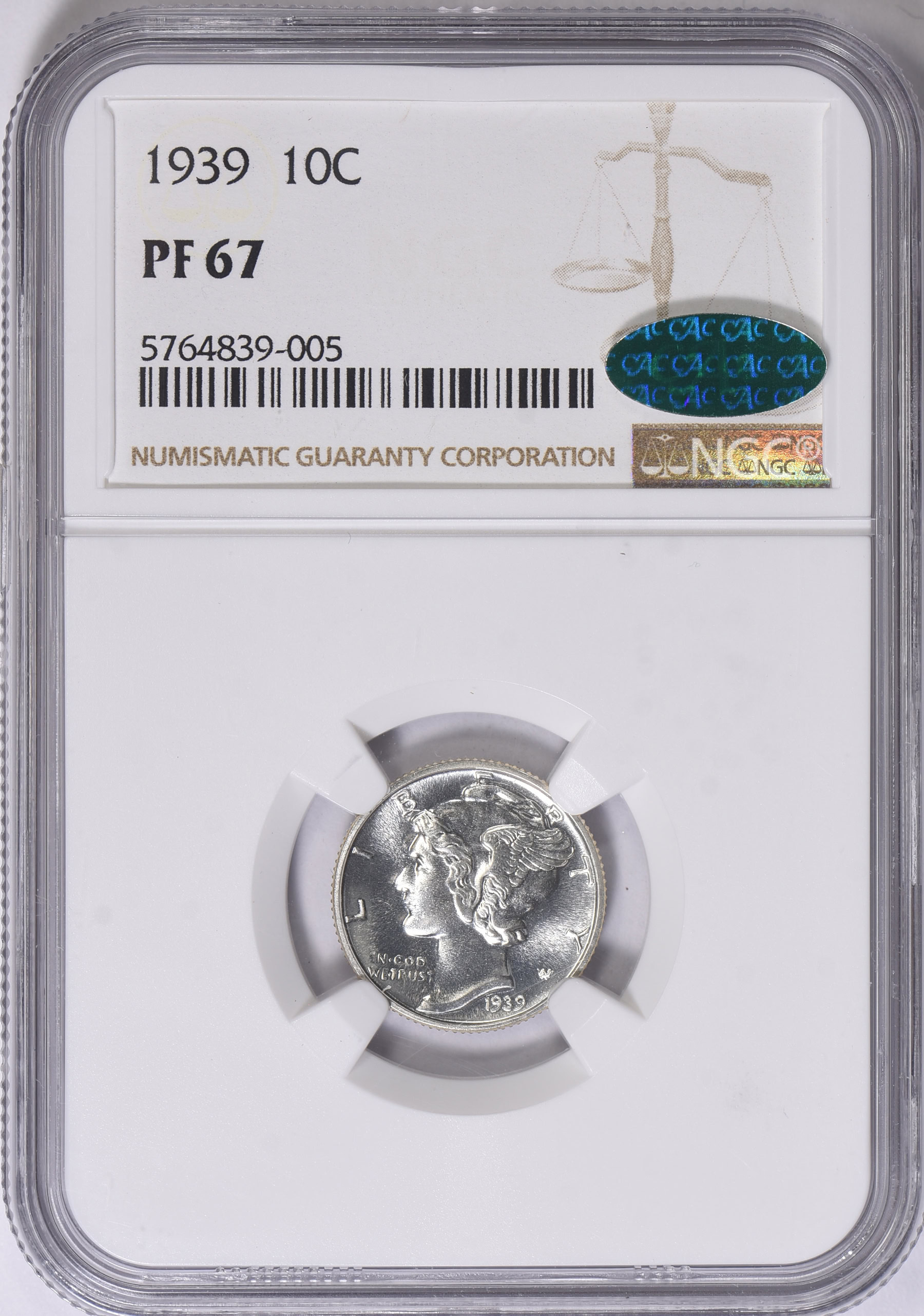 1939 Mercury Dime NGC Proof-67 (CAC Green) (Item 1658234) | GreatCollections Coin Auctions