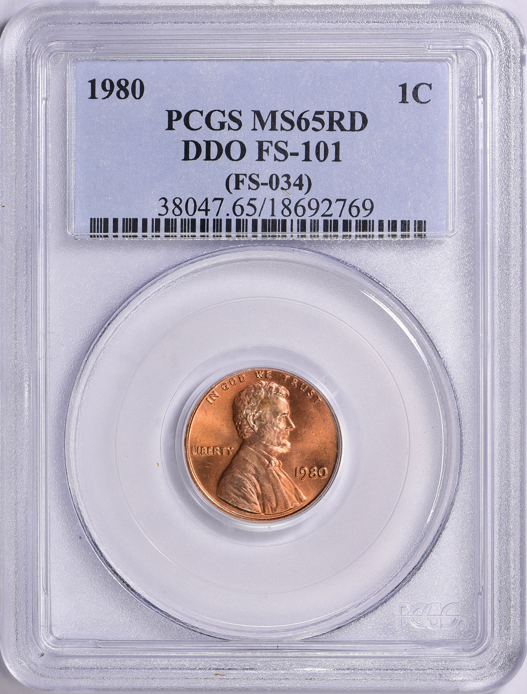 1980 Lincoln Cent Doubled Die Obverse FS-101 (FS-034) PCGS MS-65 RD ...
