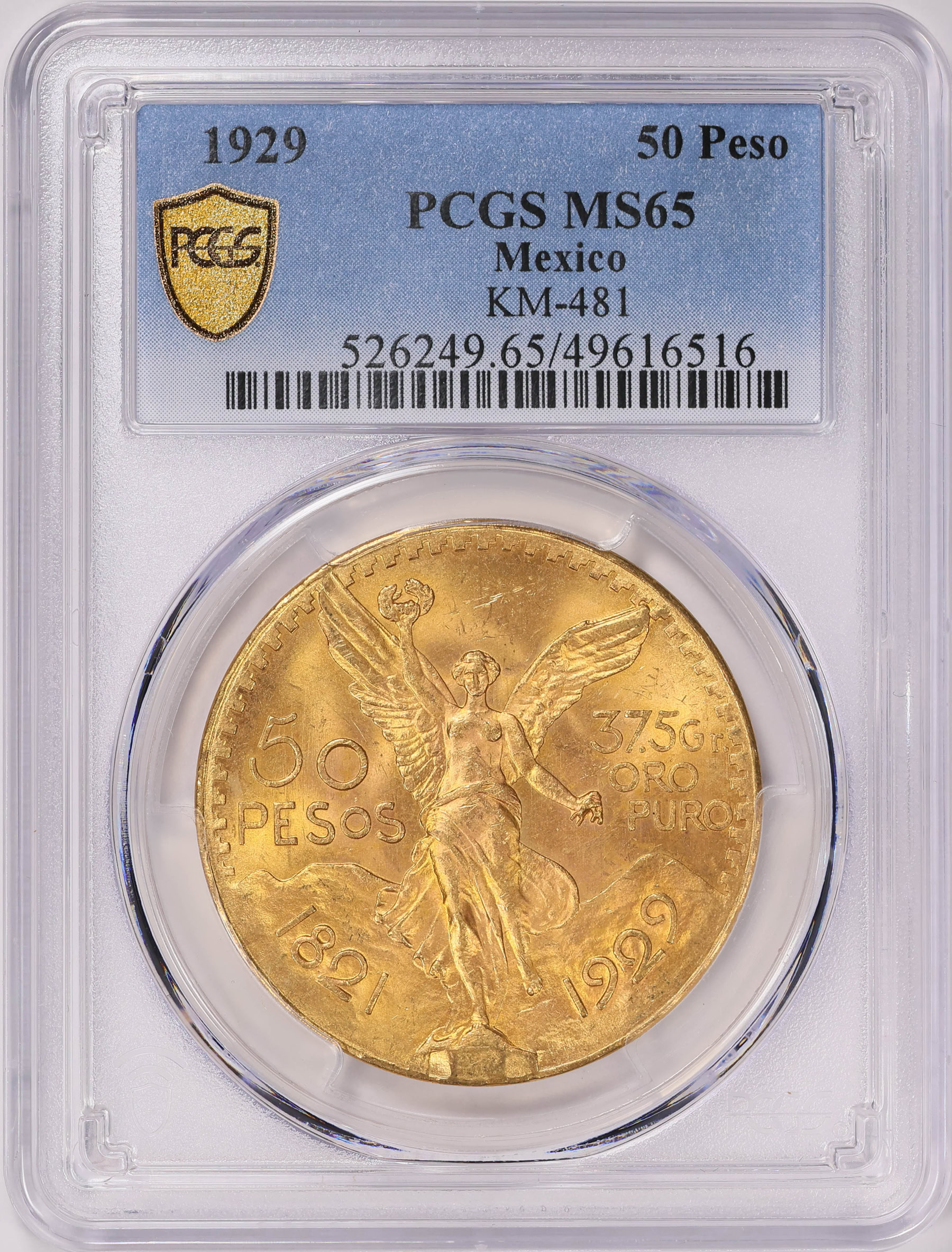 Mexico 1929 Gold 50 Pesos KM-481 PCGS MS-65 (AGW = 1.2057 Oz.) (Item 1658284) | GreatCollections ...