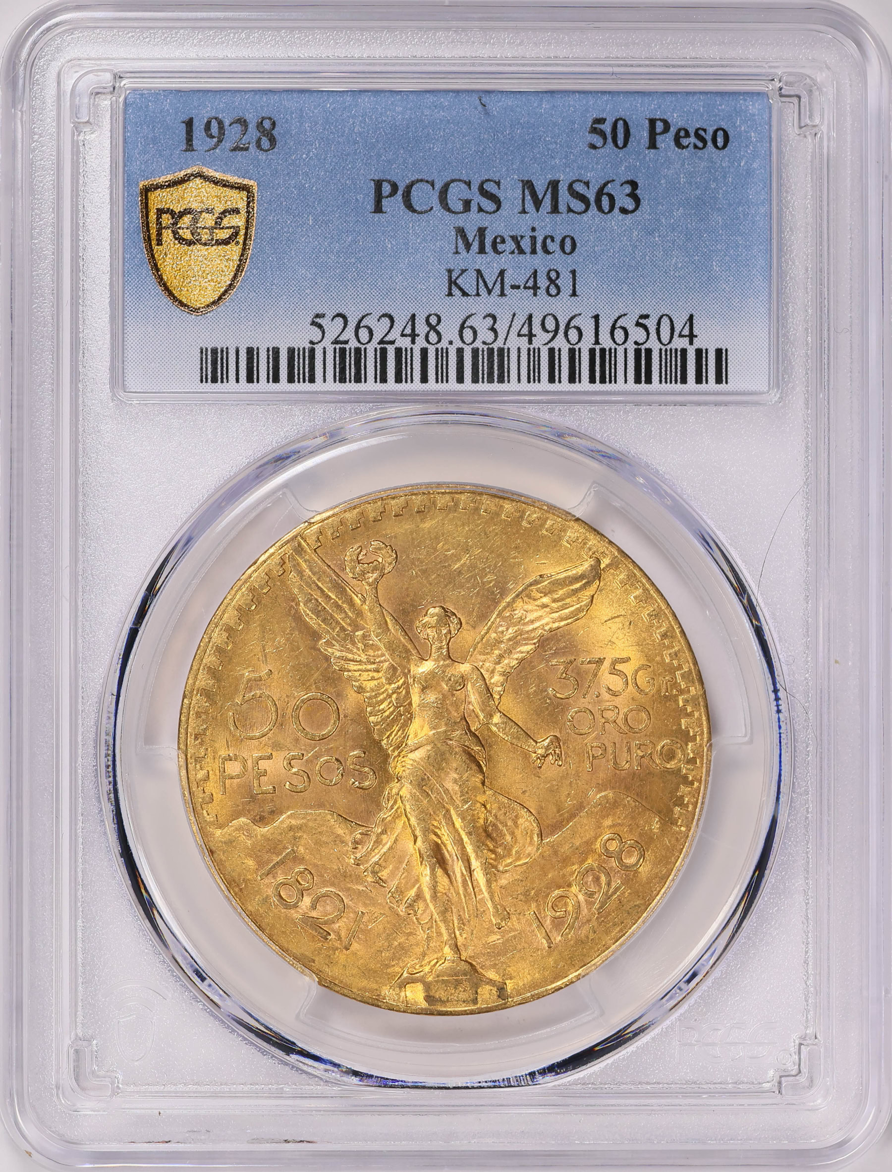 Mexico 1928 Gold 50 Pesos KM-481 PCGS MS-63 (AGW = 1.2057 Oz.) (Item 1658285) | GreatCollections ...