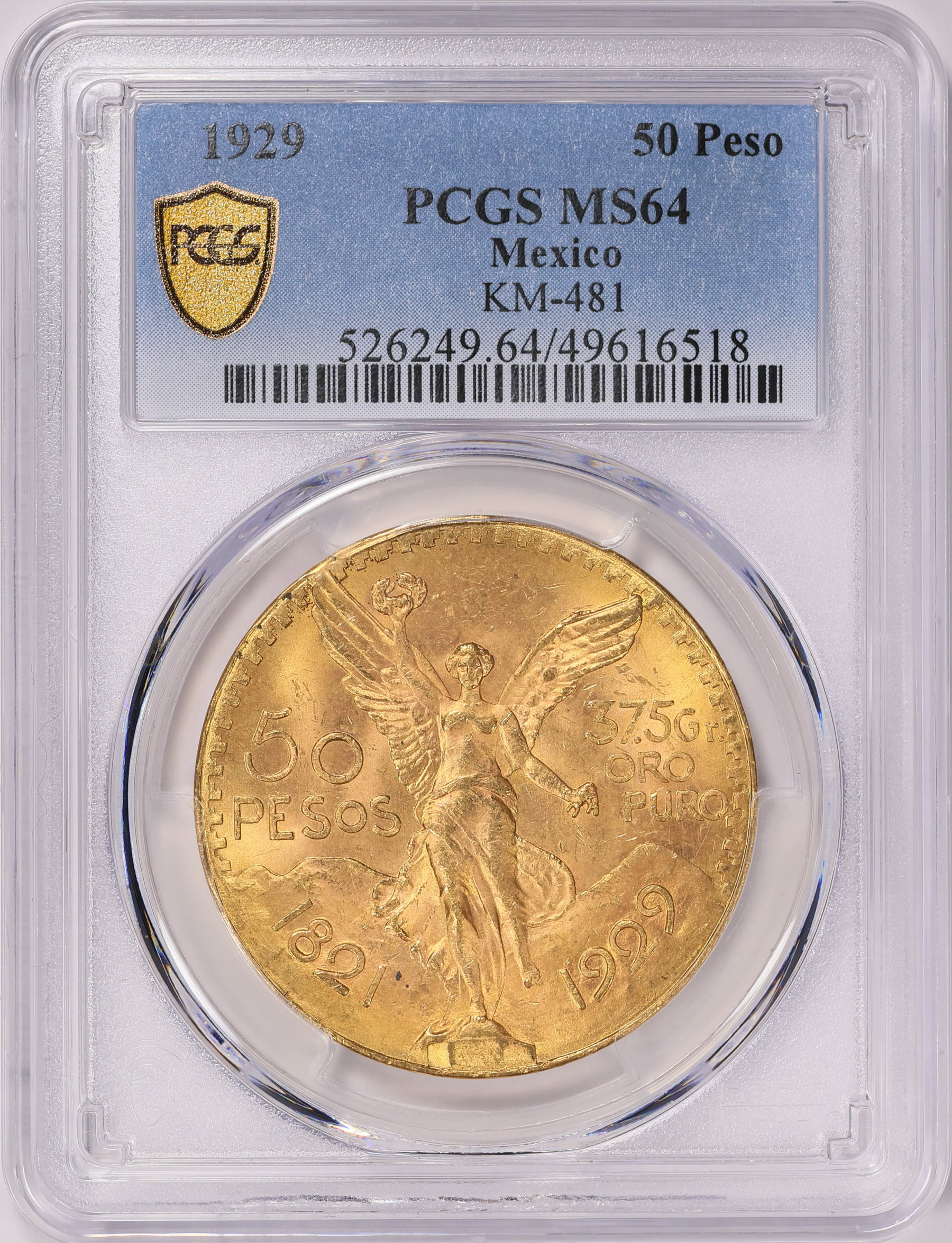 Mexico 1929 Gold 50 Pesos KM-481 PCGS MS-64 (AGW = 1.2057 Oz.) (Item 1658293) | GreatCollections ...