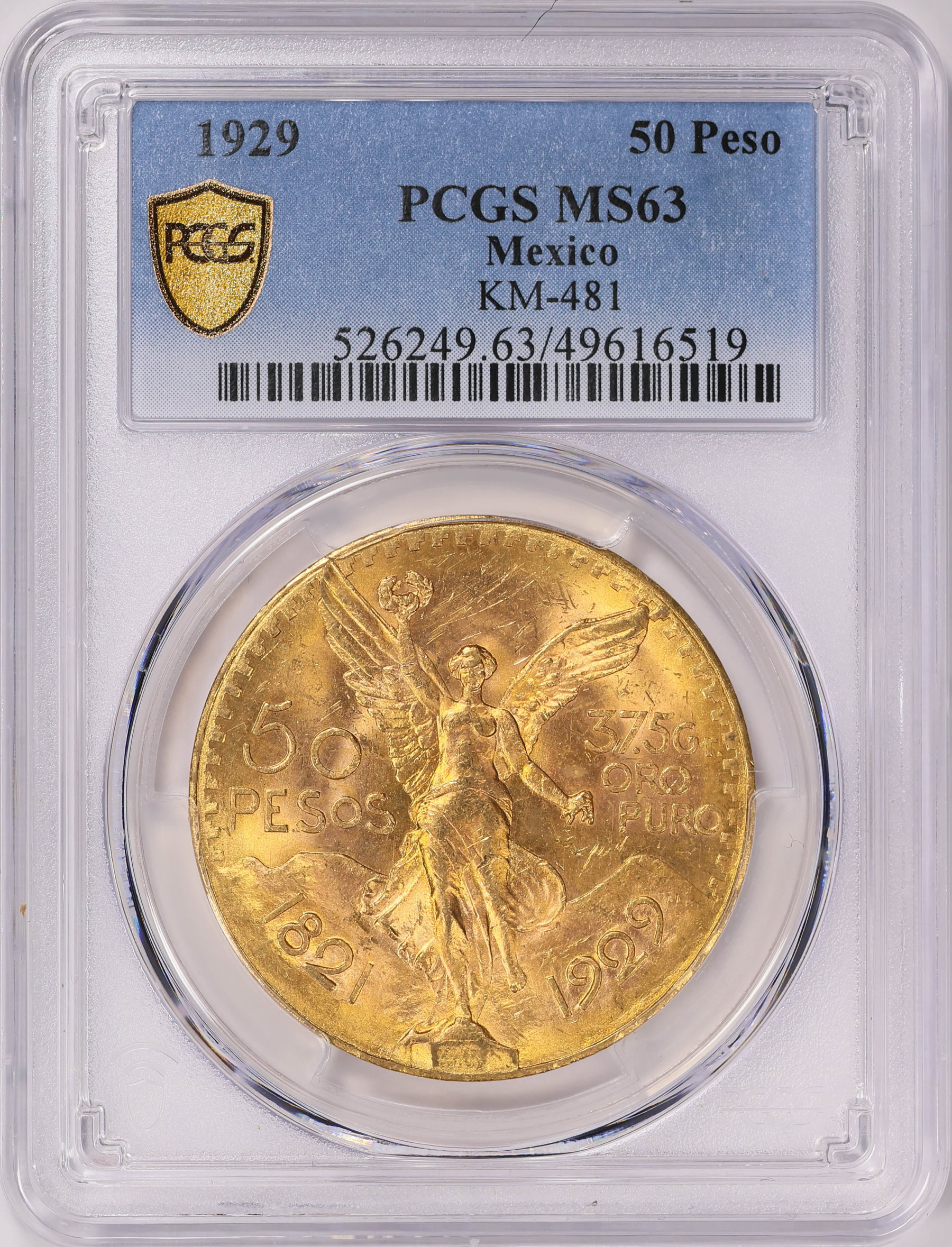 Mexico 1929 Gold 50 Pesos KM-481 PCGS MS-63 (AGW = 1.2057 Oz.) (Item ...