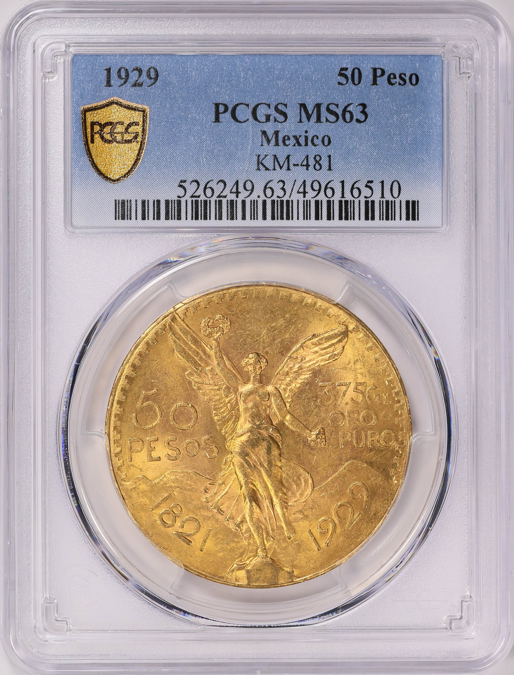 Mexico 1929 Gold 50 Pesos KM-481 PCGS MS-63 (AGW = 1.2057 Oz.) (Item 1658295) | GreatCollections ...