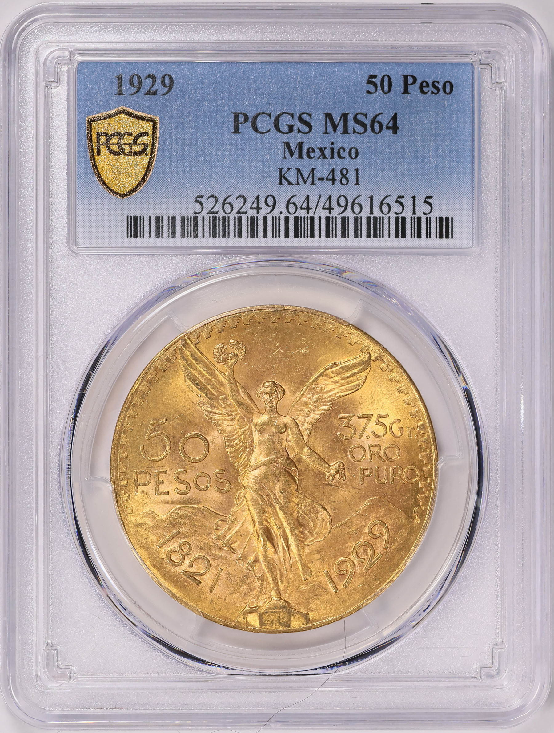 Mexico 1929 Gold 50 Pesos KM-481 PCGS MS-64 (AGW = 1.2057 Oz.) (Item 1658296) | GreatCollections ...
