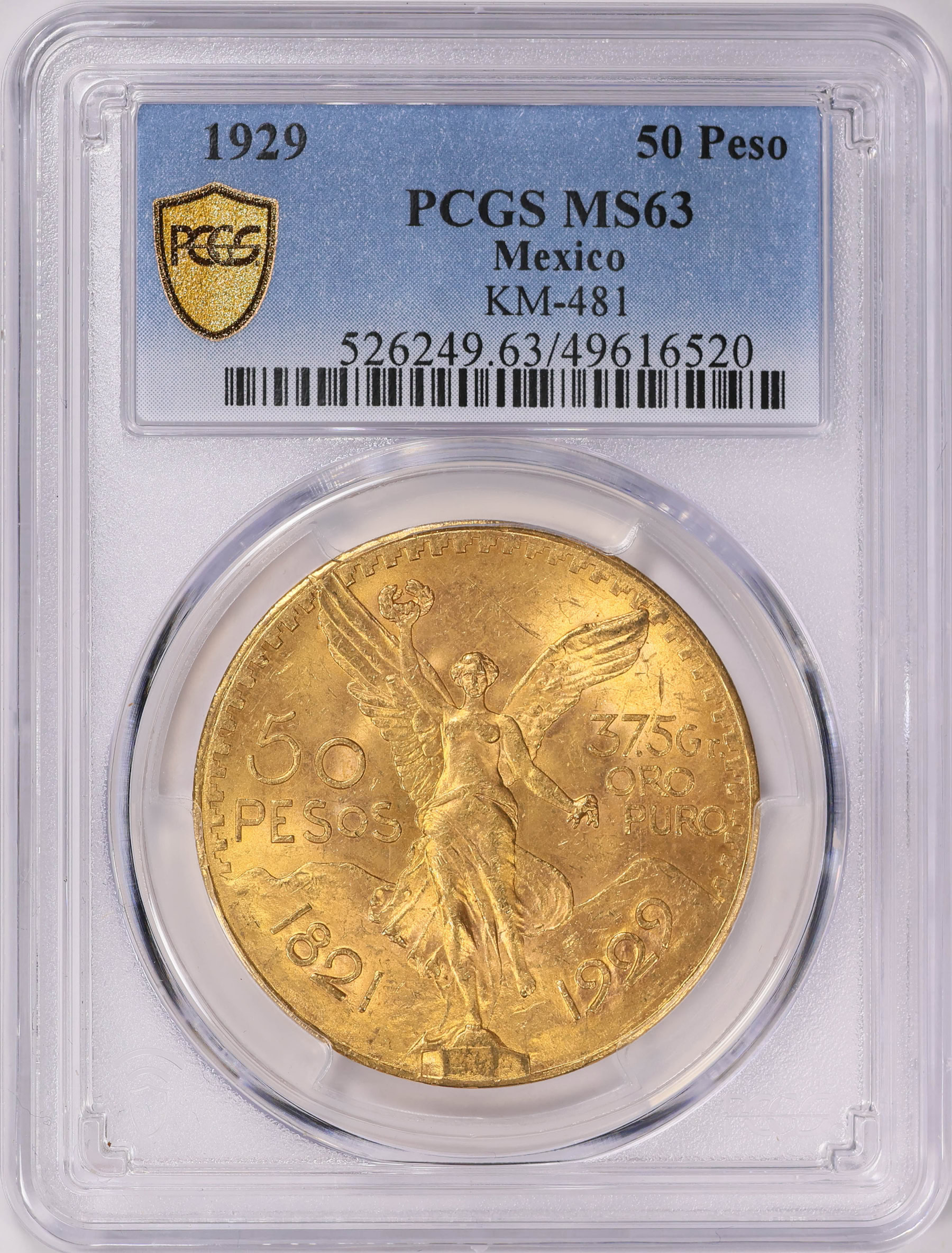 Mexico 1929 Gold 50 Pesos KM-481 PCGS MS-63 (AGW = 1.2057 Oz.) (Item ...