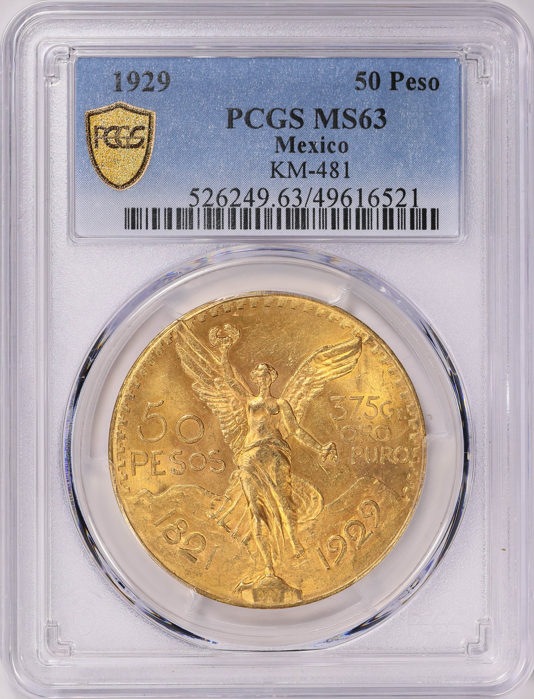 Mexico 1929 Gold 50 Pesos KM-481 PCGS MS-63 (AGW = 1.2057 Oz.) (Item 1658298) | GreatCollections ...