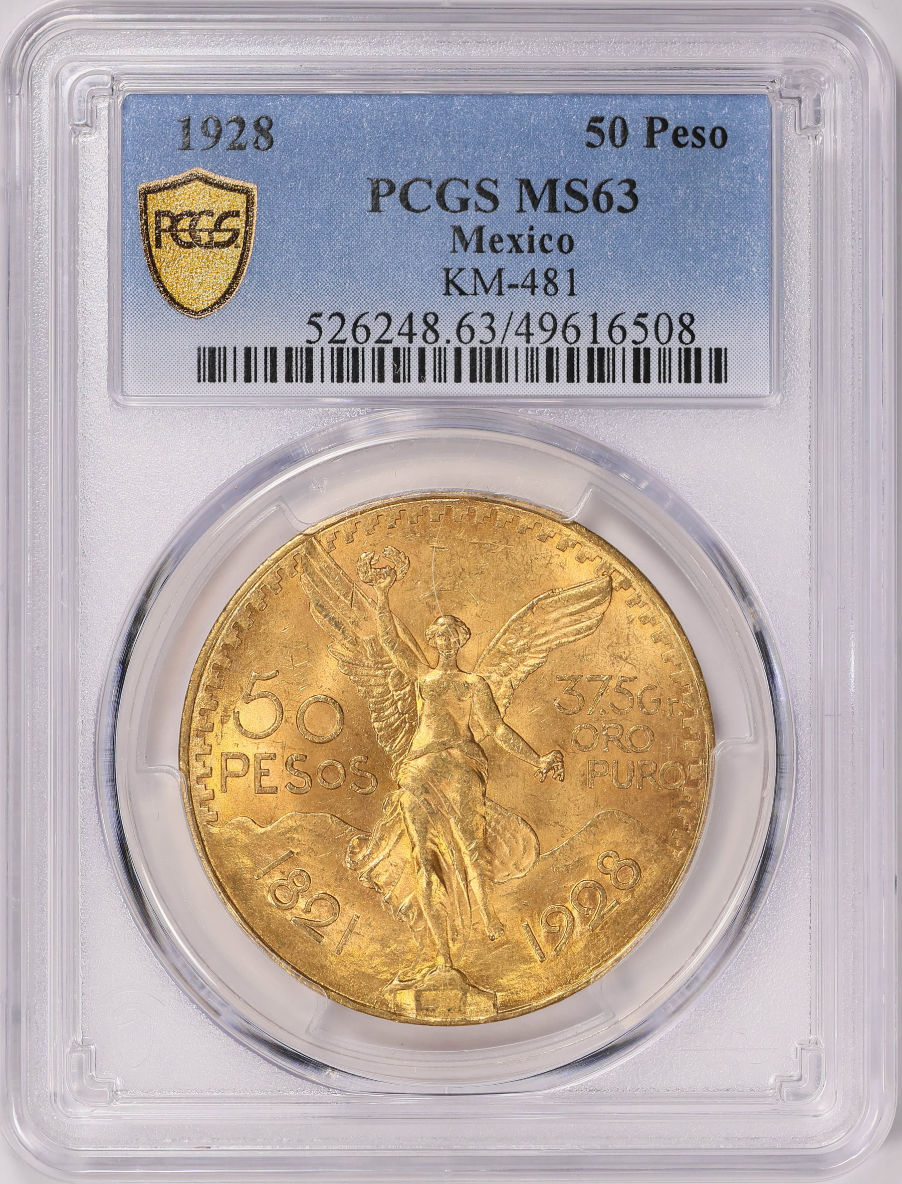 Mexico 1928 Gold 50 Pesos KM-481 PCGS MS-63 (AGW = 1.2057 Oz.) (Item 1658300) | GreatCollections ...